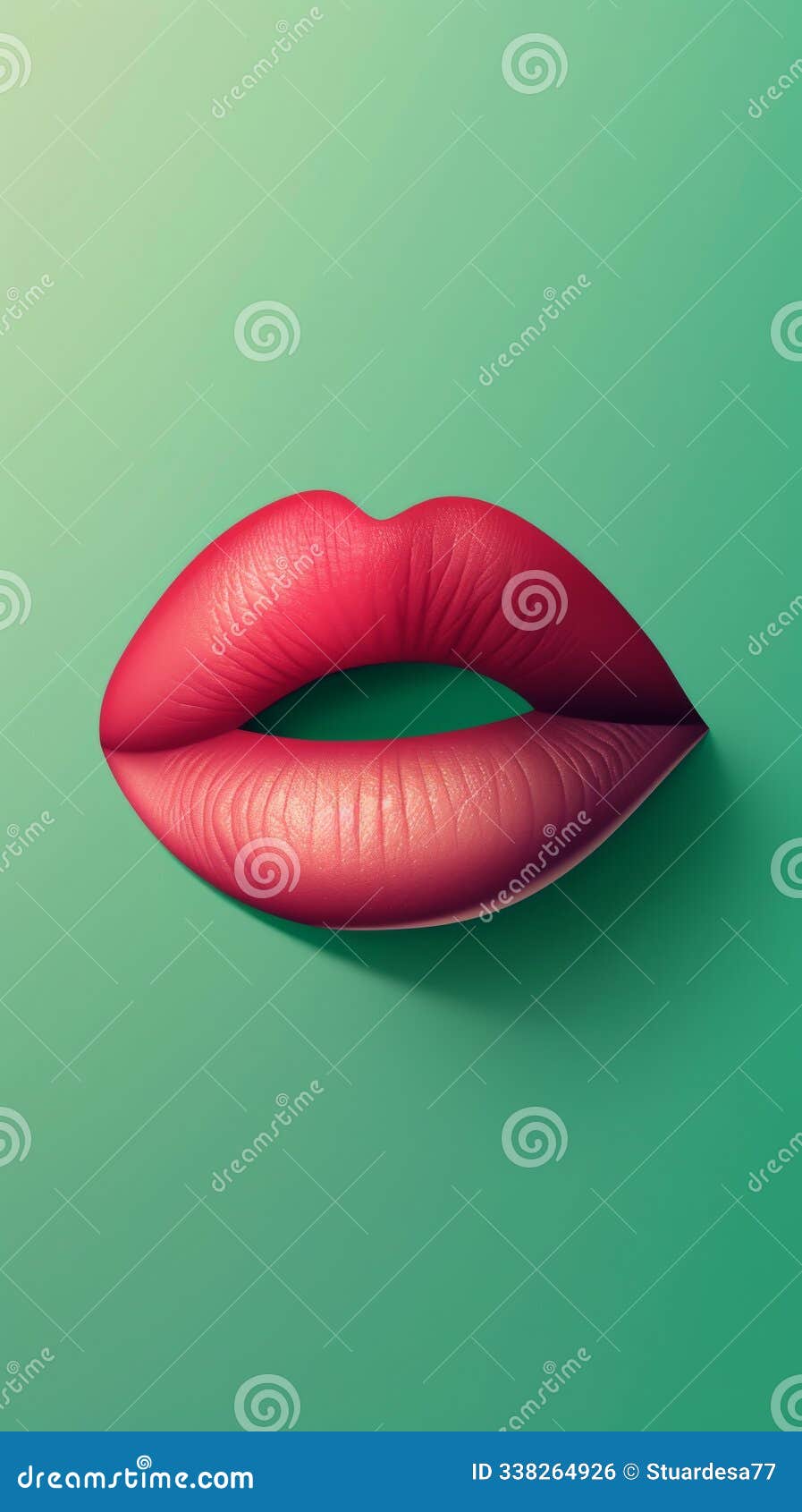 3D Render of Red Lips on a Green Gradient Background Stock Illustration ...