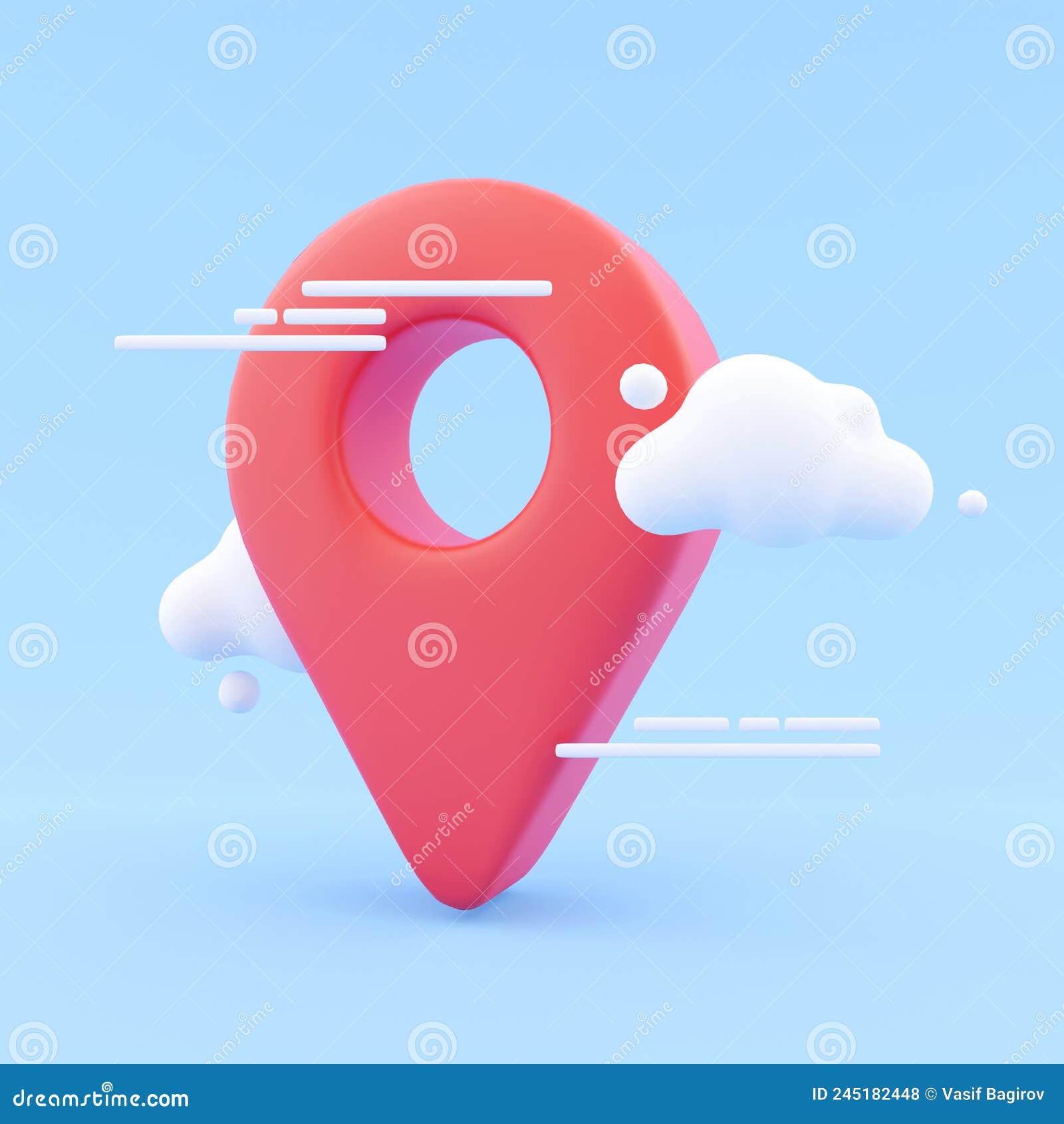 3D Render Red Map Pointer 3d Pin With Cloud. Location Symbol Isolated On White Background. 3D ...