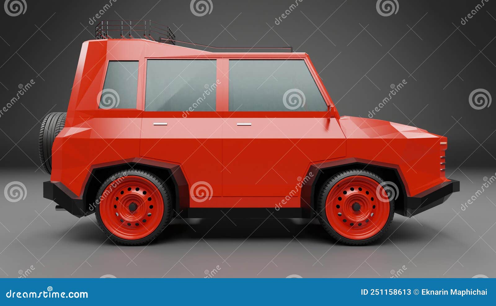 3d Render Red Small Car Model Low Poly Stock Illustration ...
