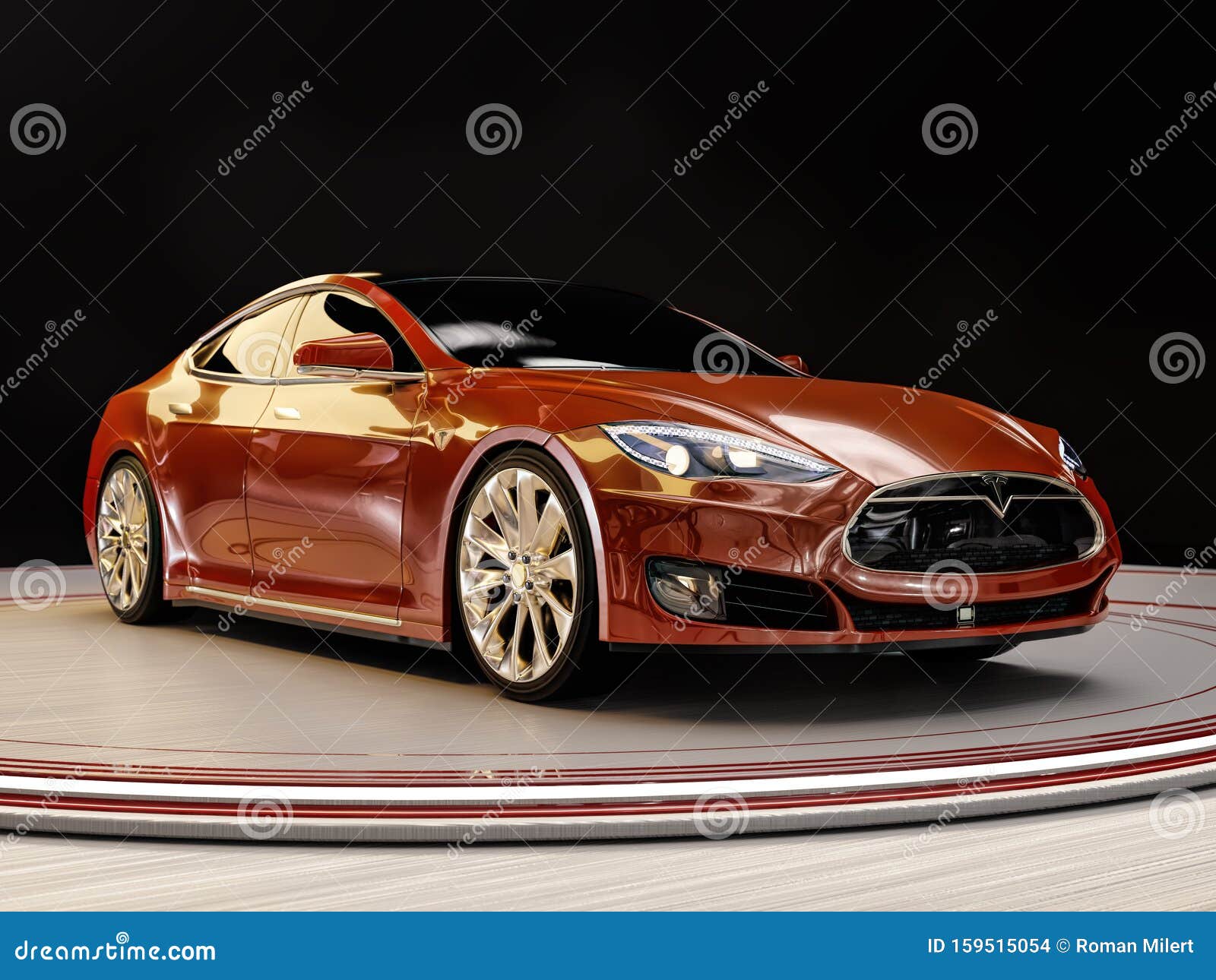 3D render of red Tesla car editorial stock image. Illustration of show ...