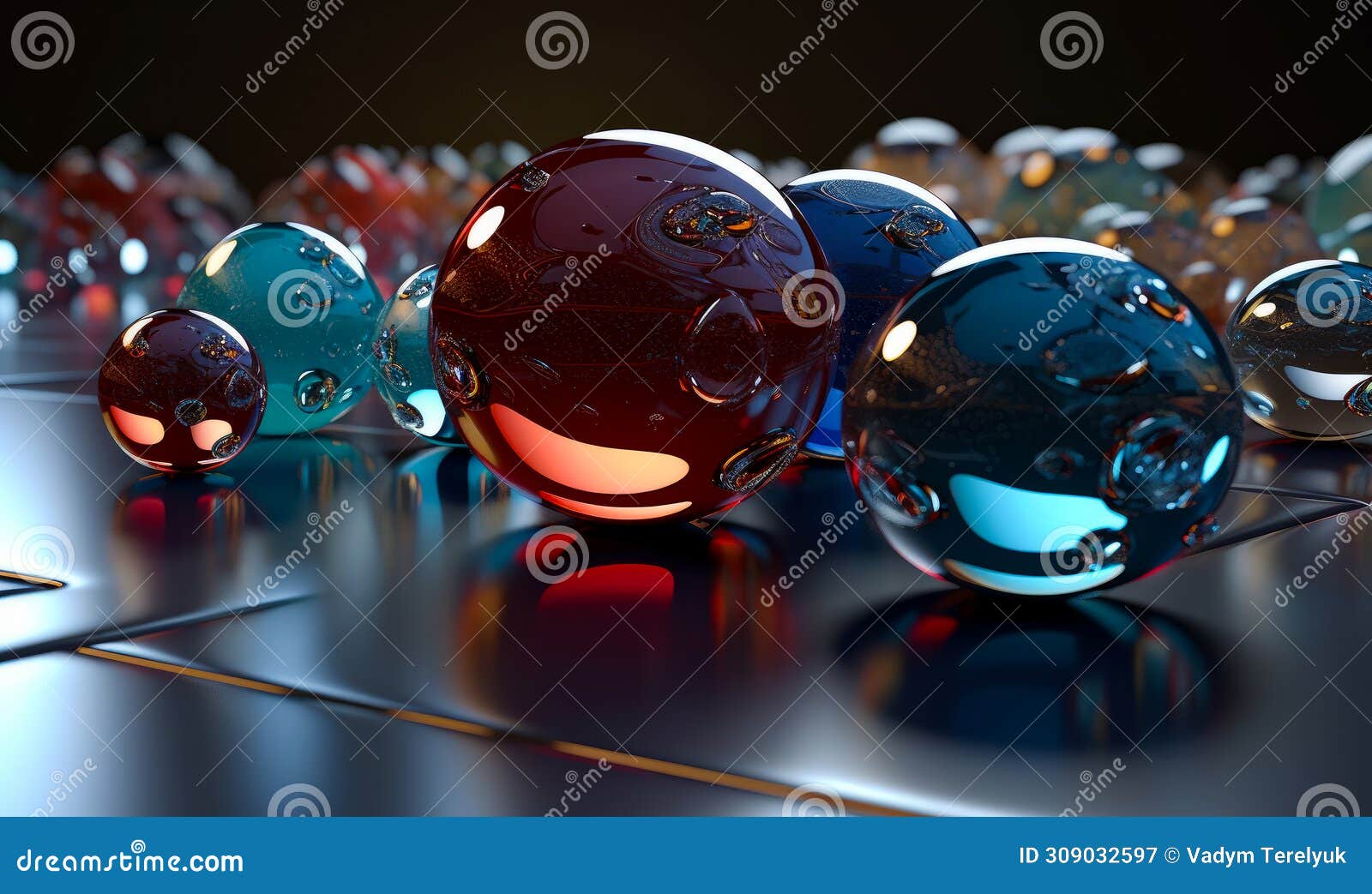 3D Render of Reflective Surface with Glass Balls Stock Illustration ...
