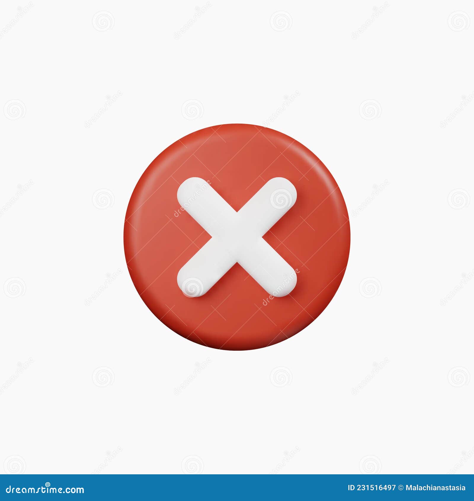 3D Render Rejection Cross Icon Isolated on White Background Vector ...