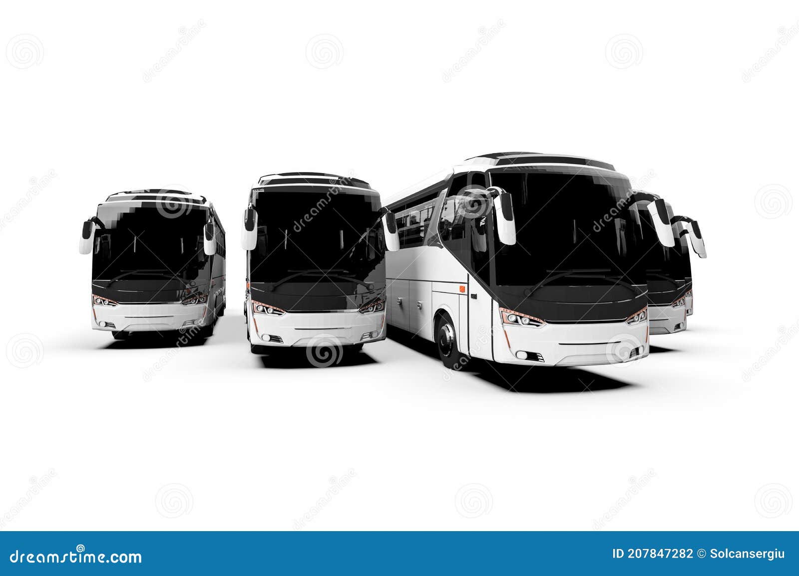 3D Render Image Representing a Fleet of Buses Stock Illustration ...