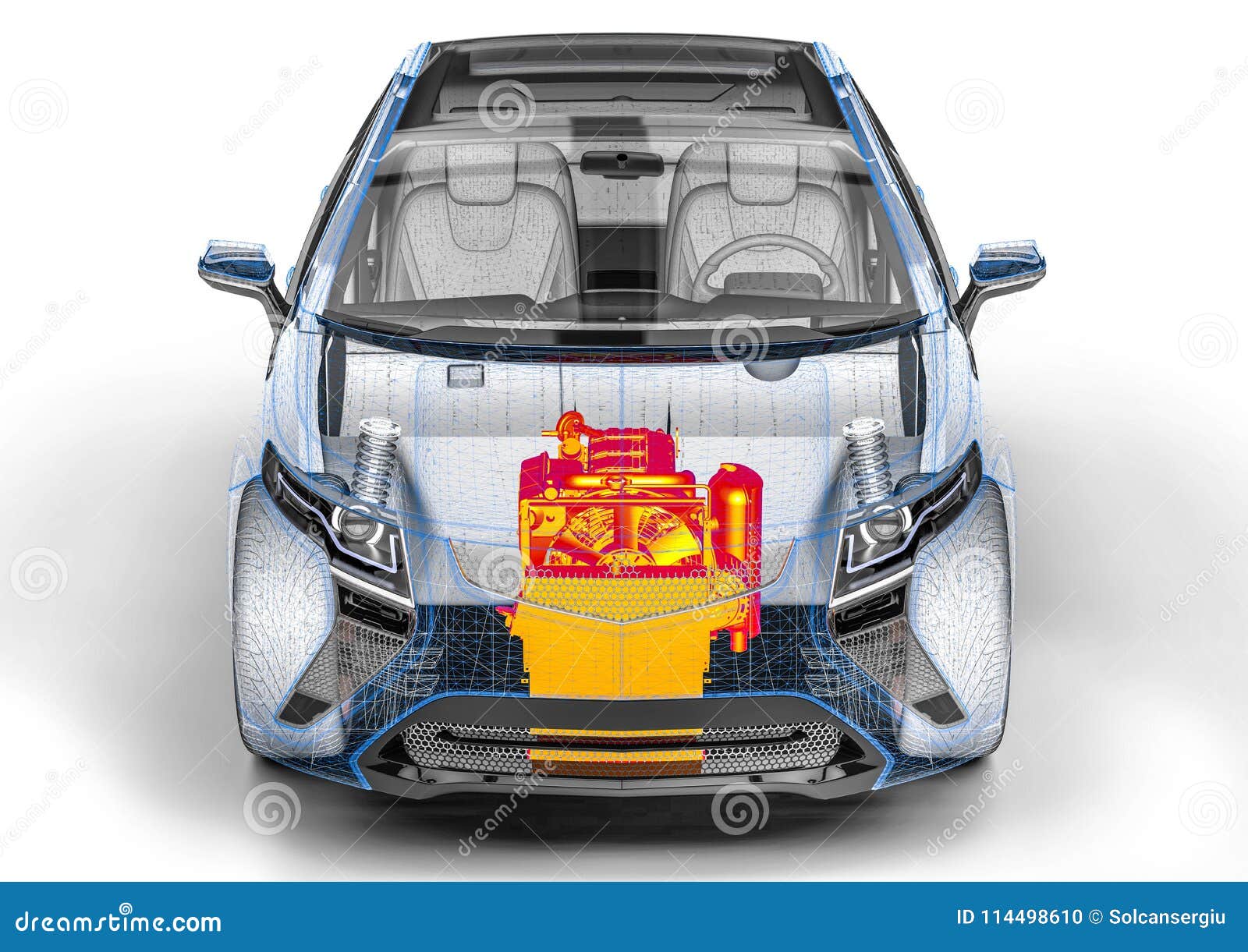 Engine Scan in an Wire Frame Car Stock Illustration - Illustration of ...