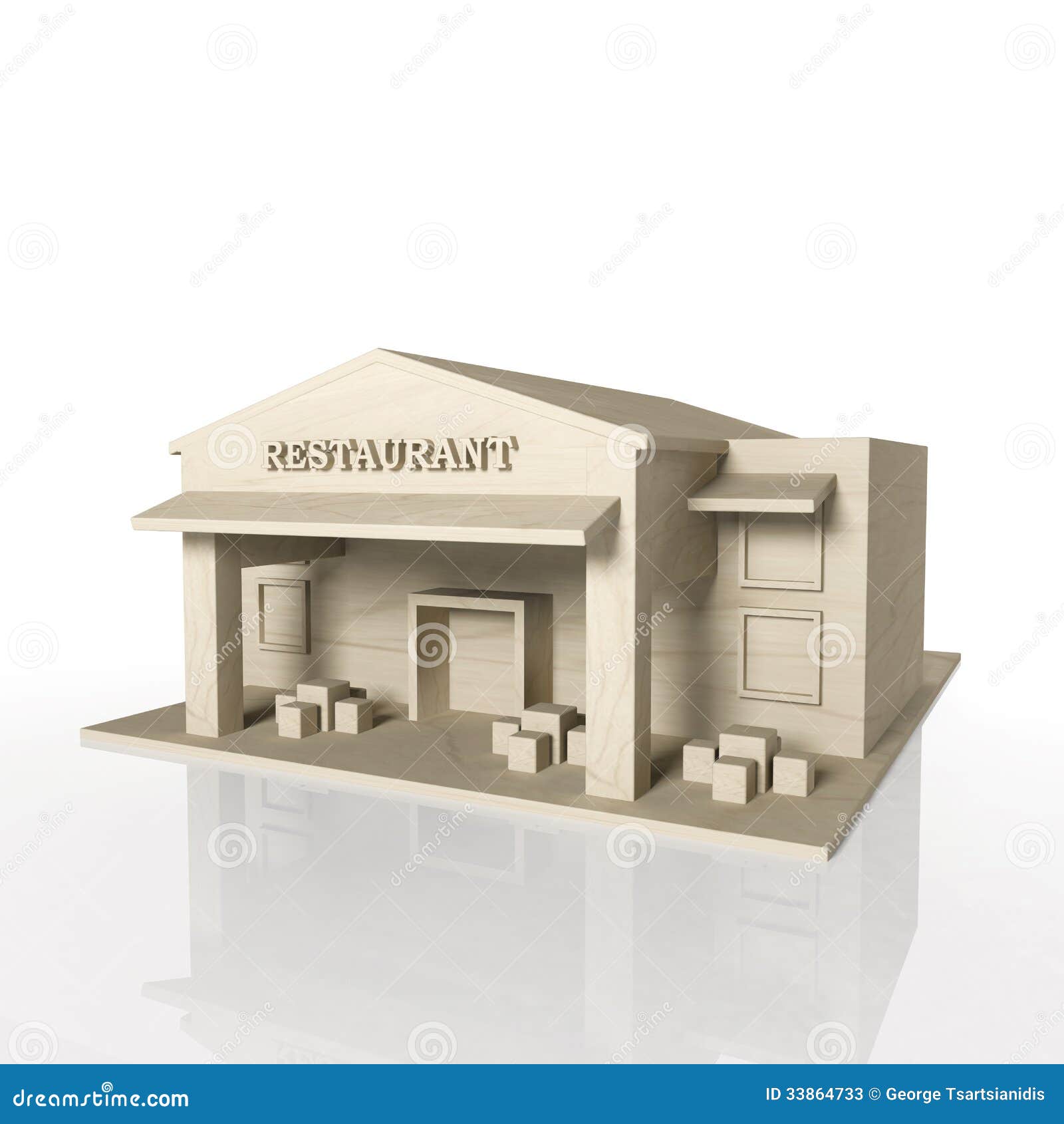 3D Render of Restaurant Building with Reflection Stock Illustration ...