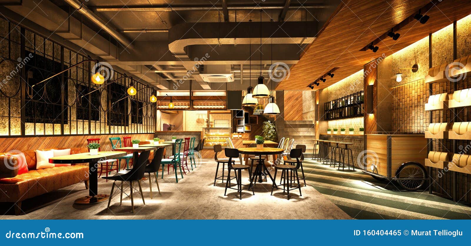 3d render restaurant cafe stock illustration. Illustration of empty ...