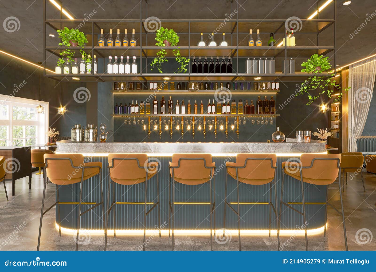 3d Render of Restaurant Interior Stock Illustration - Illustration of ...