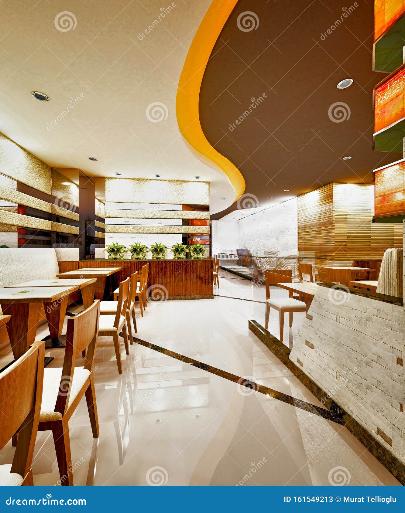 3d Render of Restaurant Interior Stock Illustration - Illustration of ...