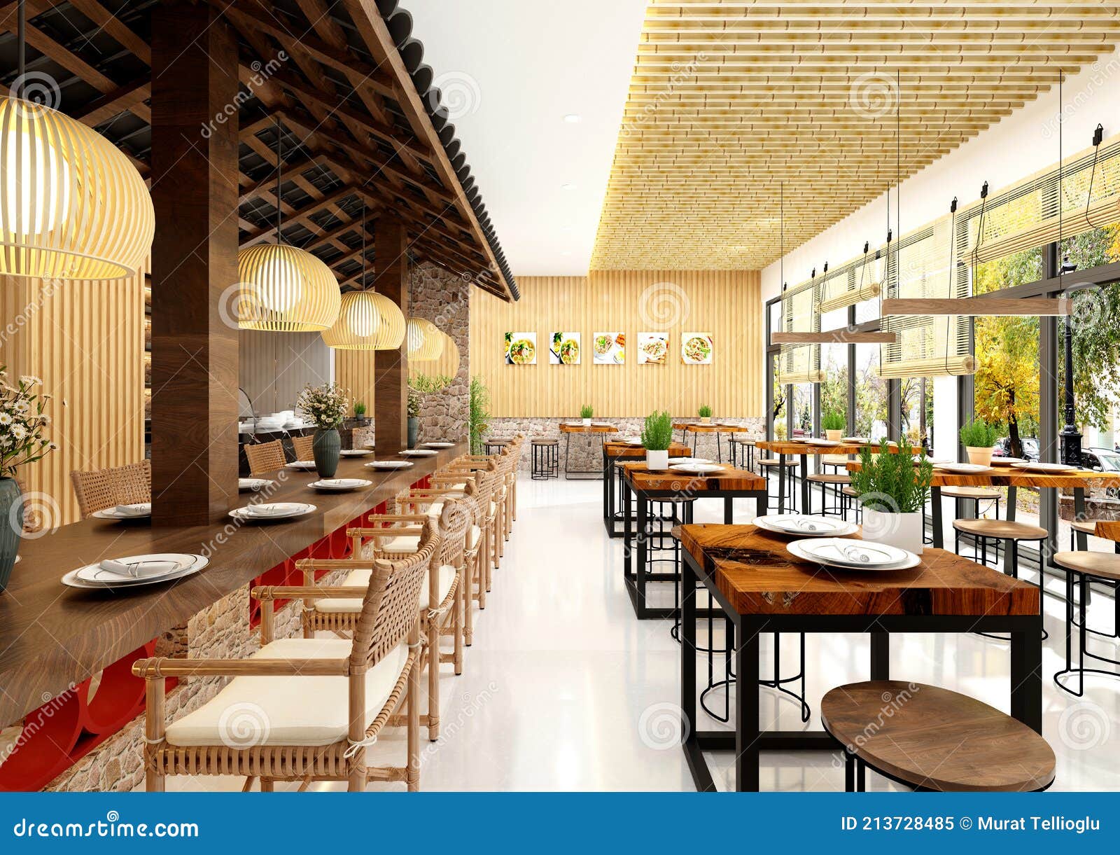 3d Render of Restaurant Interior Stock Illustration - Illustration of ...