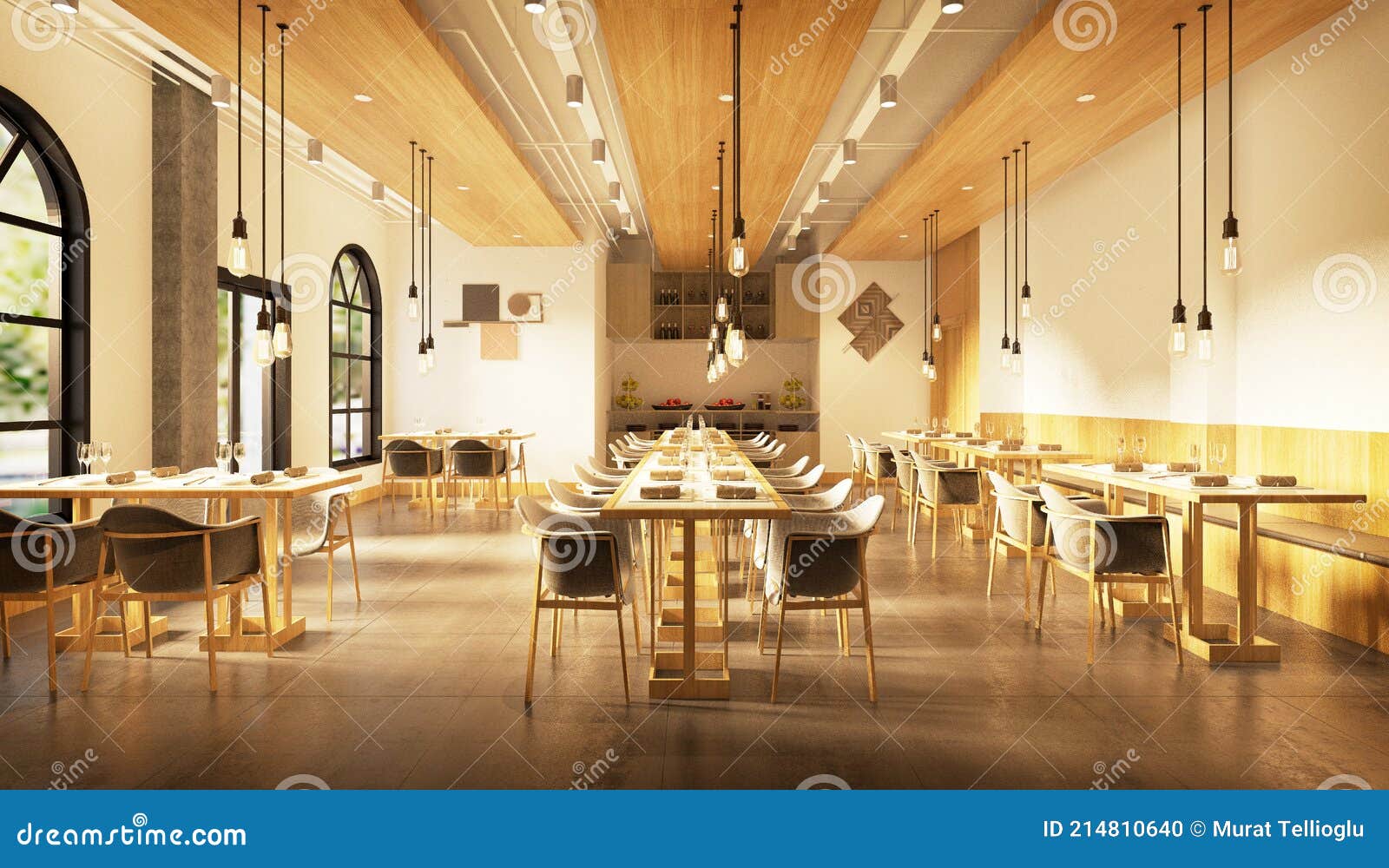 3d Render of Restaurant Interior Stock Illustration - Illustration of ...