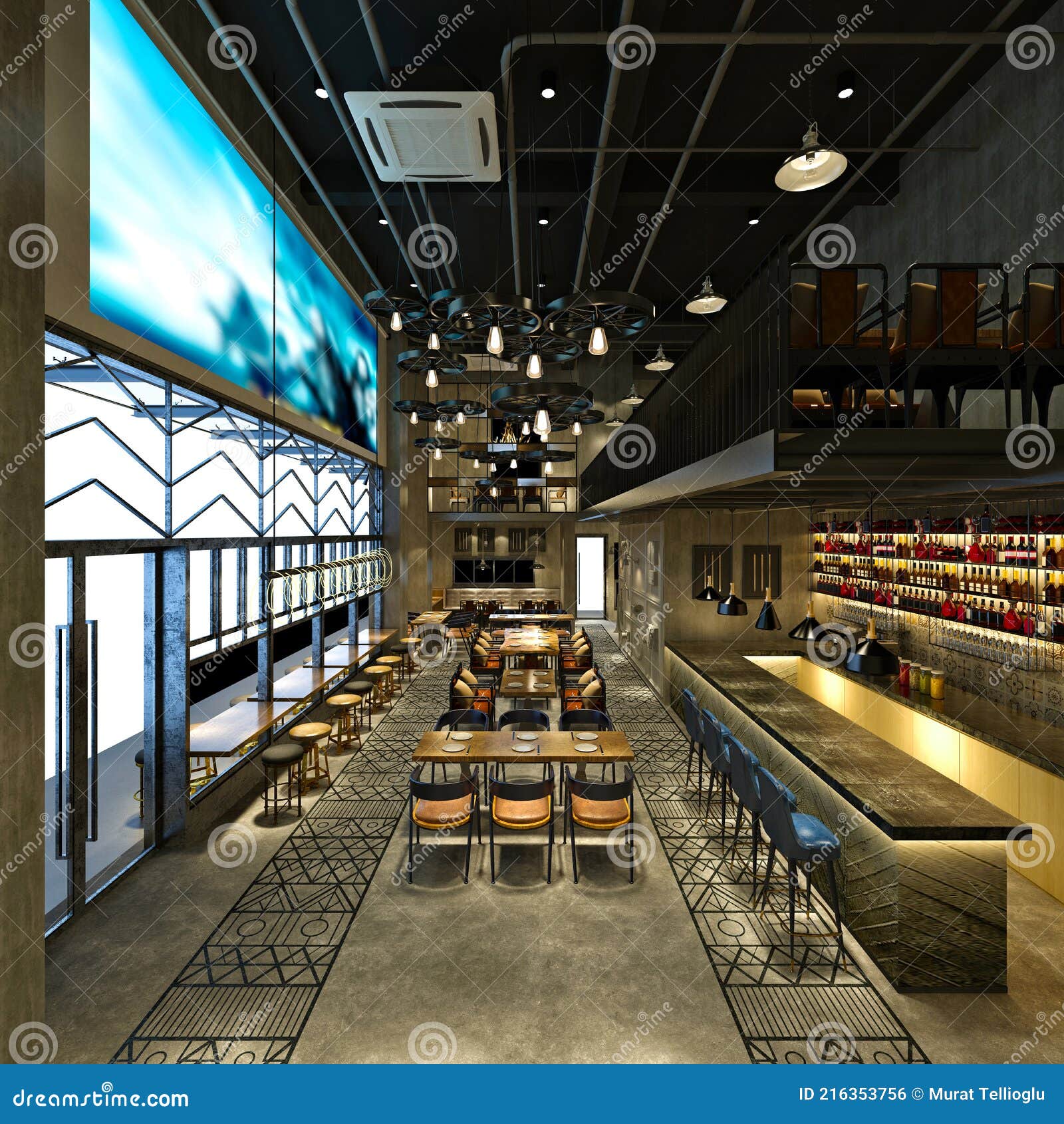 3d Render of Restaurant Interior Stock Illustration - Illustration of ...