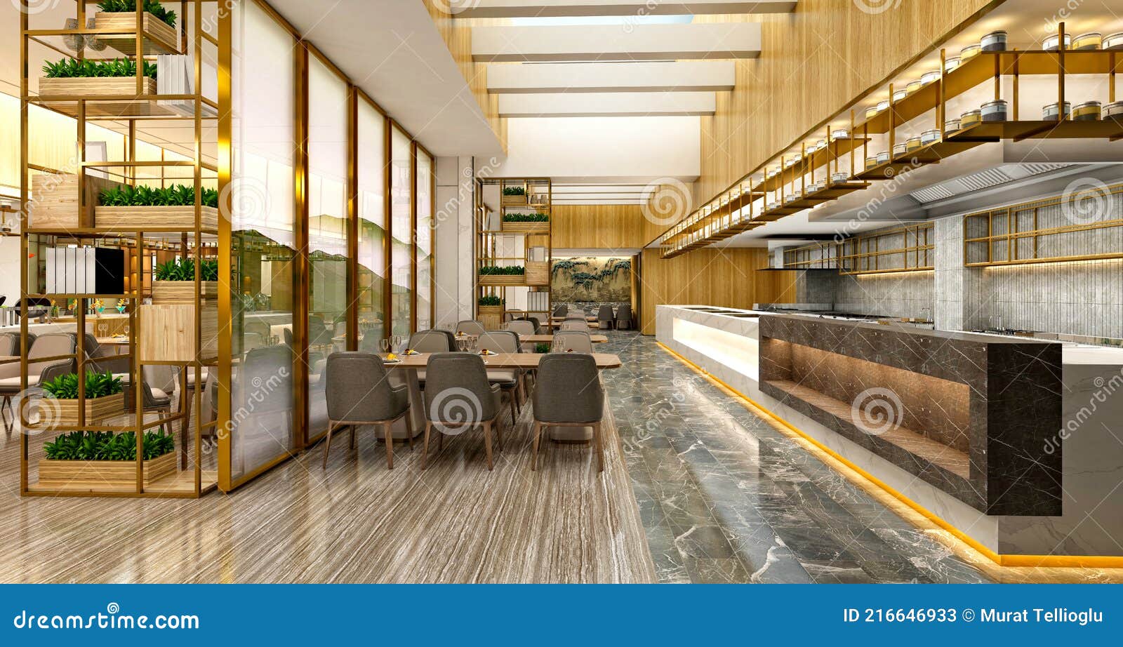 3d Render of Restaurant Interior Stock Illustration - Illustration of ...