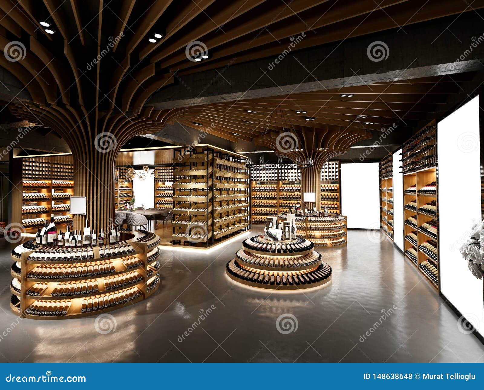 3d render of retail shop stock illustration. Illustration of bottles ...