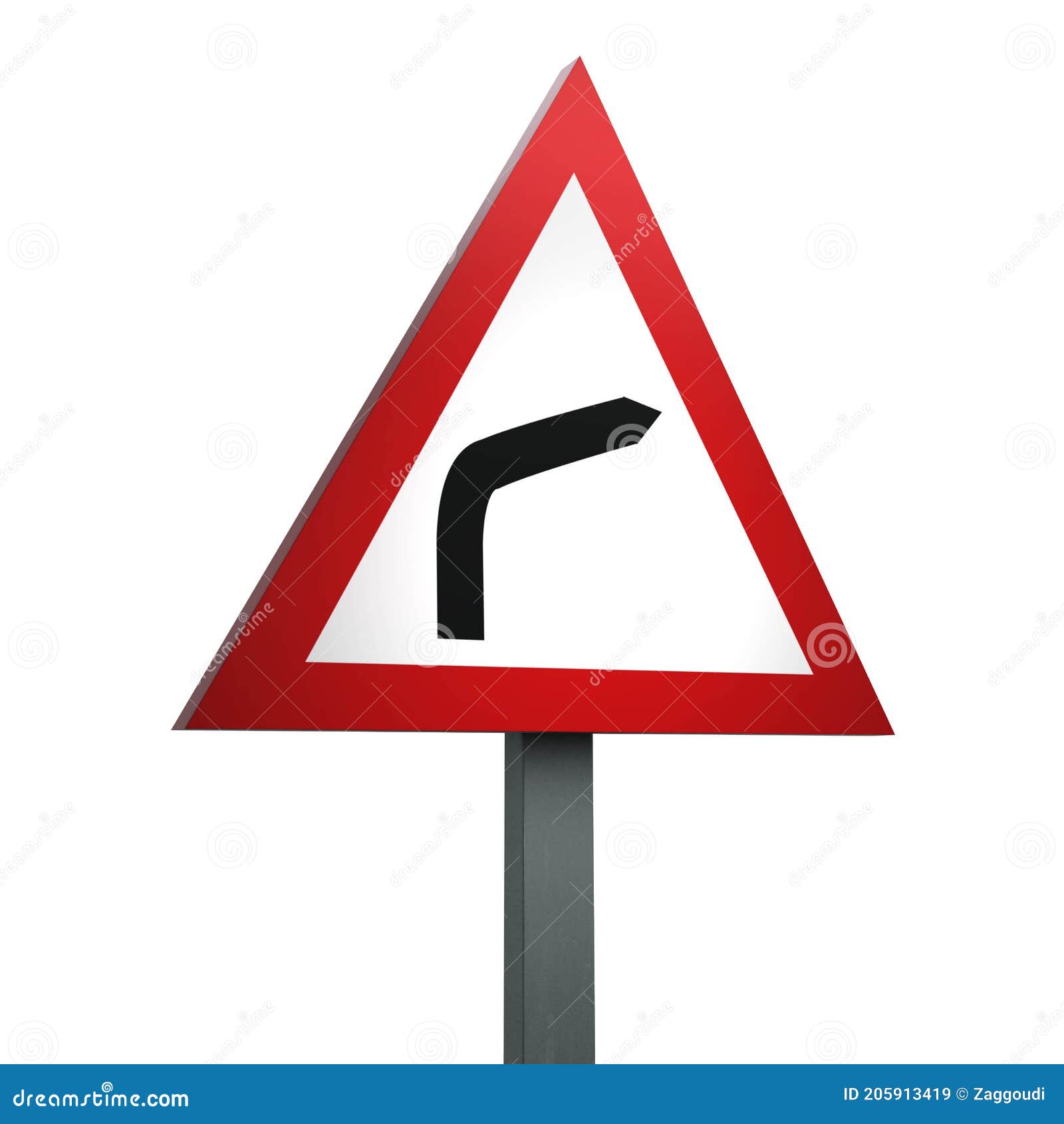 3D Render Road Sign of Bend To Right Isolated on a White Background ...