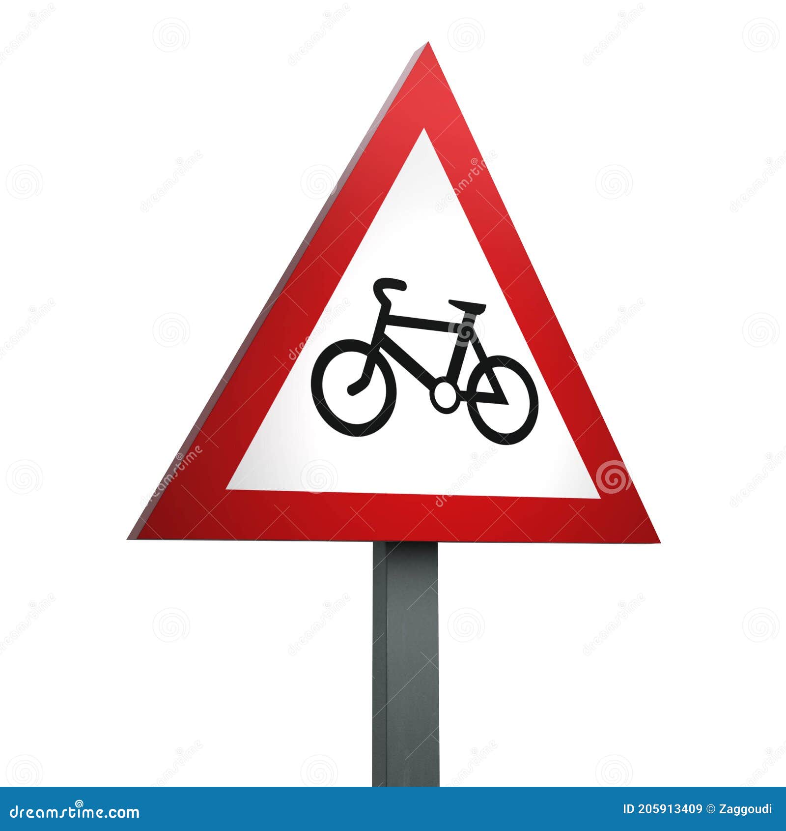 3D Render Road Sign of Cycle Route Ahead Isolated on a White Background ...