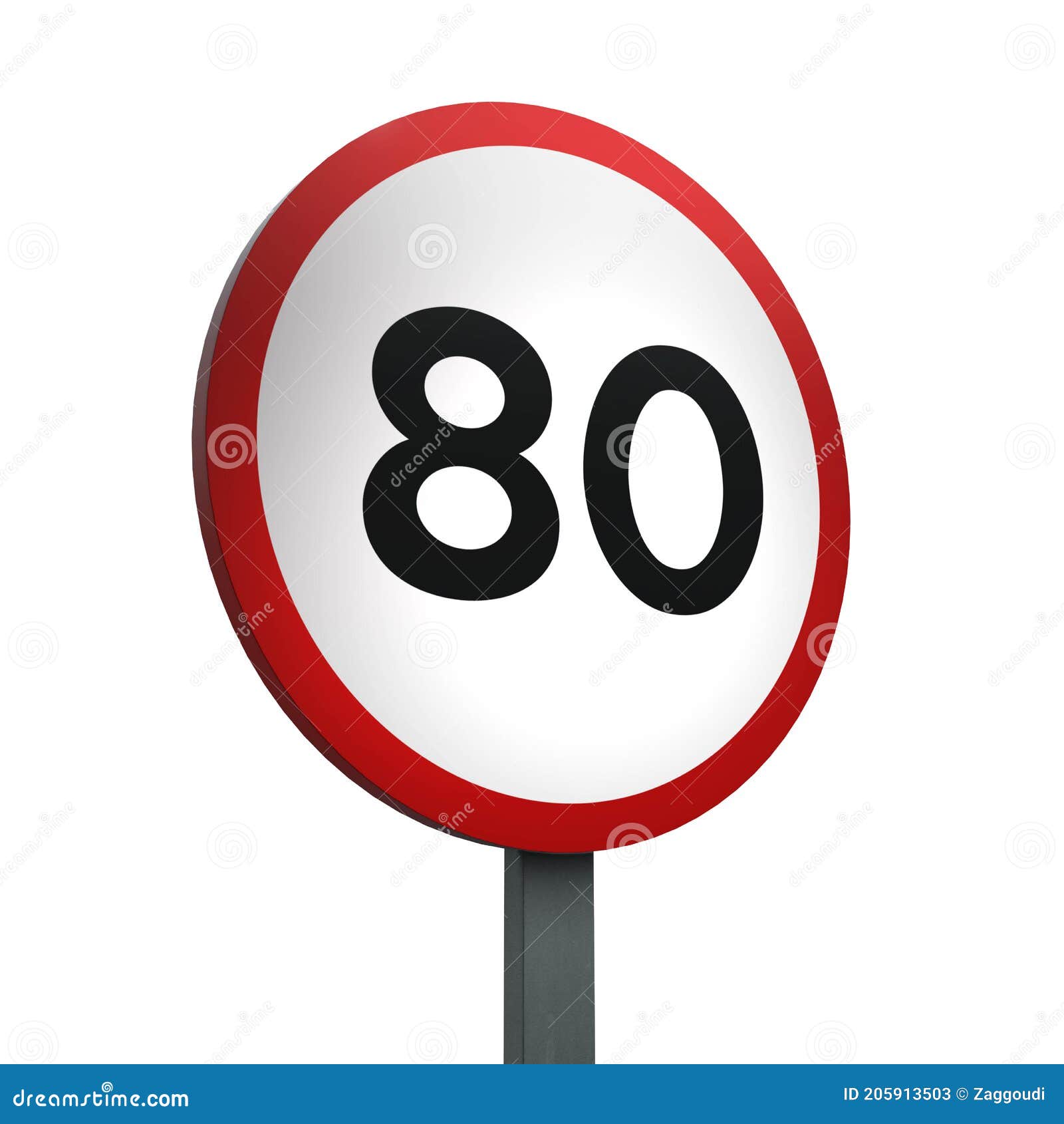 3D Render Road Sign of Indicating a Speed Limit of 80 Isolated on a ...