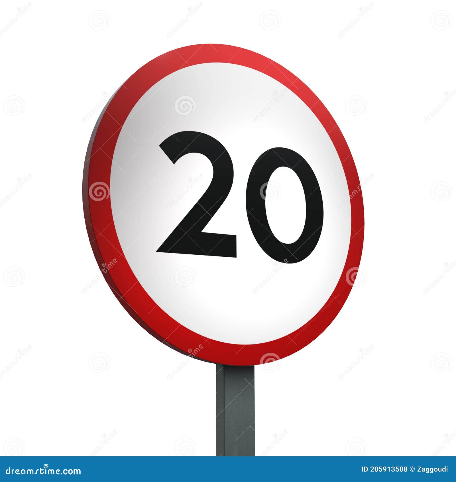 3D Render Road Sign Indicating a Speed Limit of 20 Isolated on a White ...