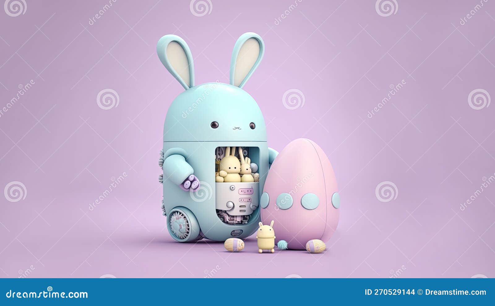Robotic Rabbit Characters with Eggs on Pink Background Stock ...