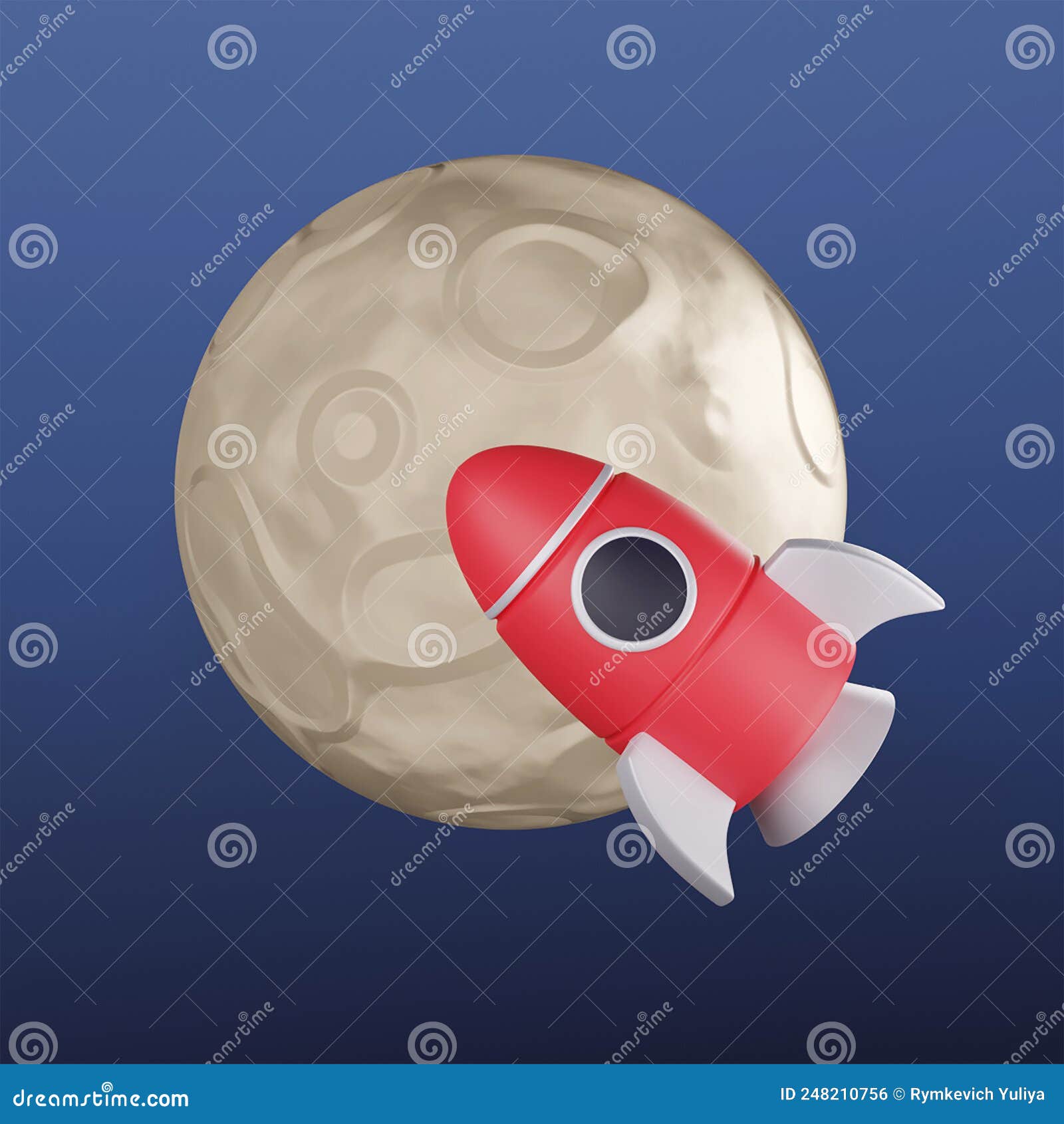 3D Render Rocket Landed on the Moon. Astronomy Science Stock ...