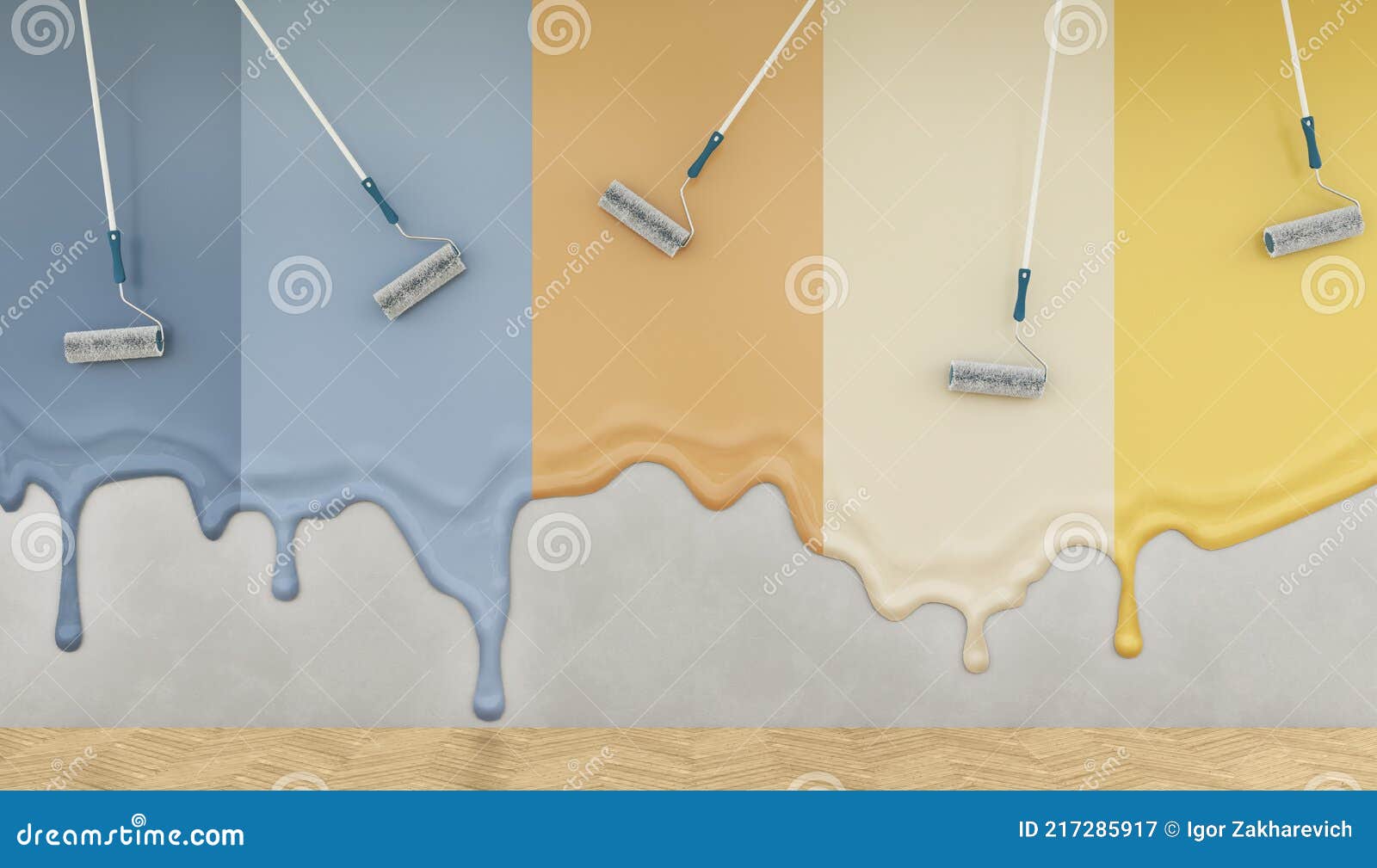 3d Render of Room Construction Process with Flowing Down Paint from the ...