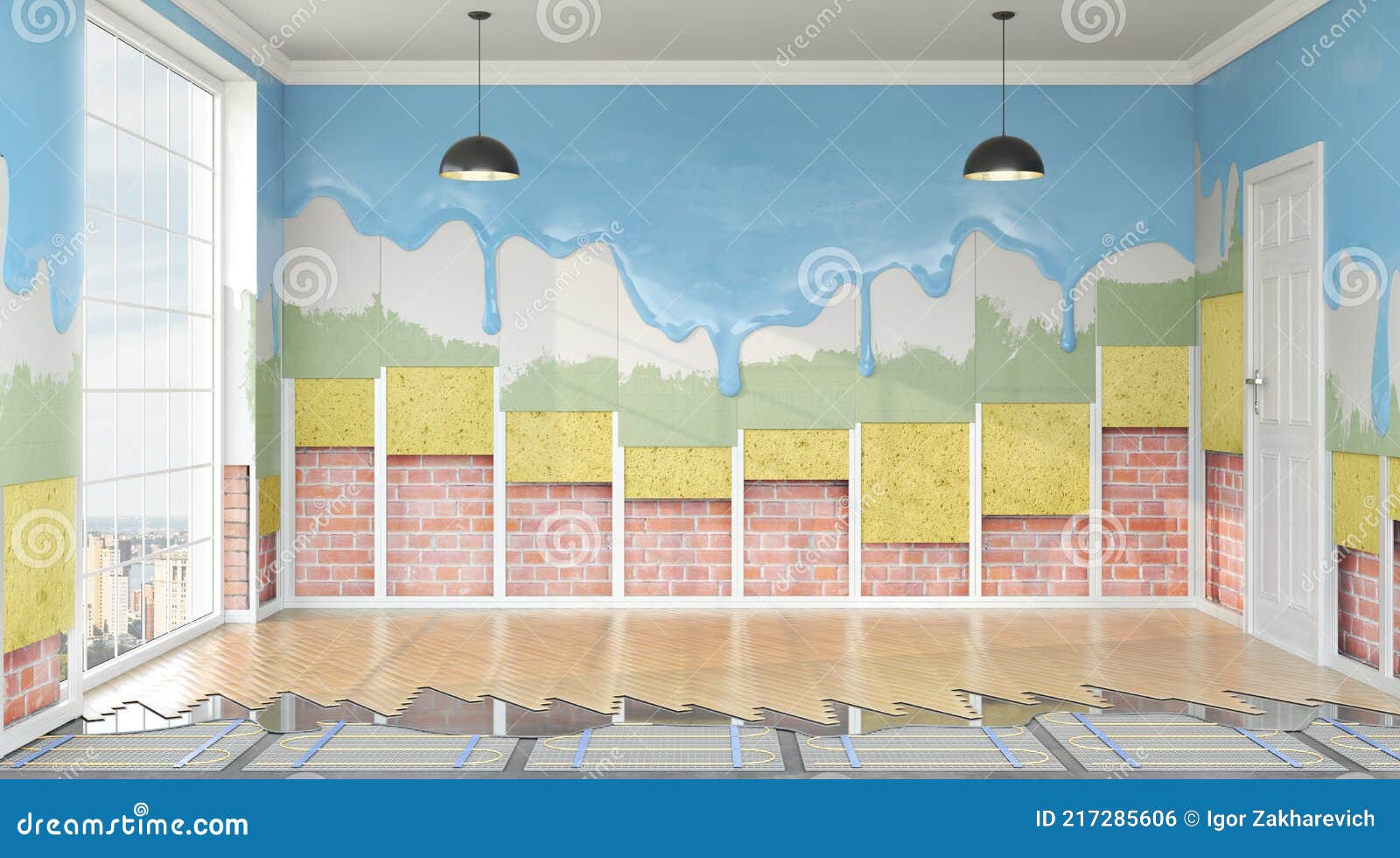 3d Render of Room Construction Process with Flowing Down Paint from the ...