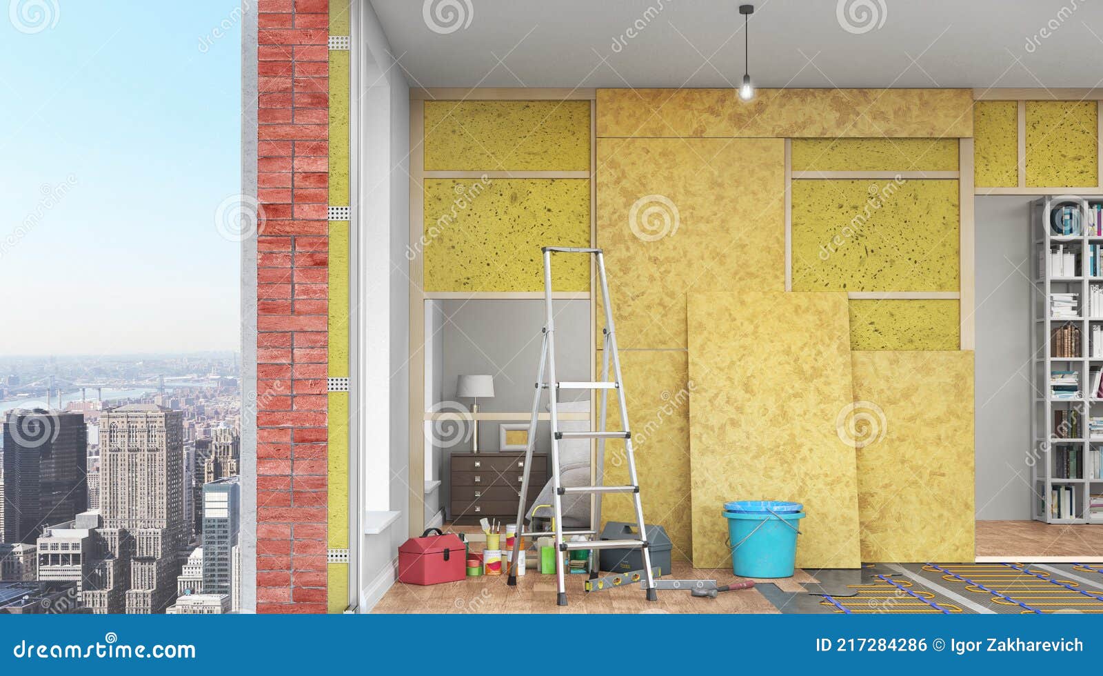 3d Render of Room Construction Process with Layered Scheme of Walls ...