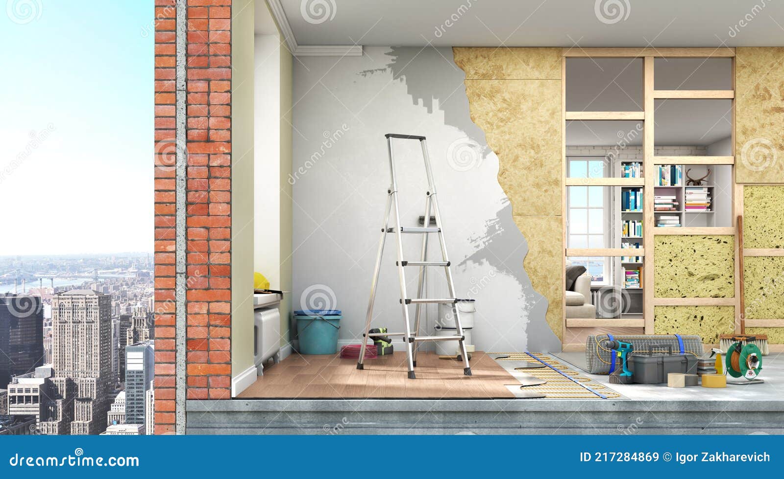 3d Render of Room Construction Process with Layered Scheme of Walls ...