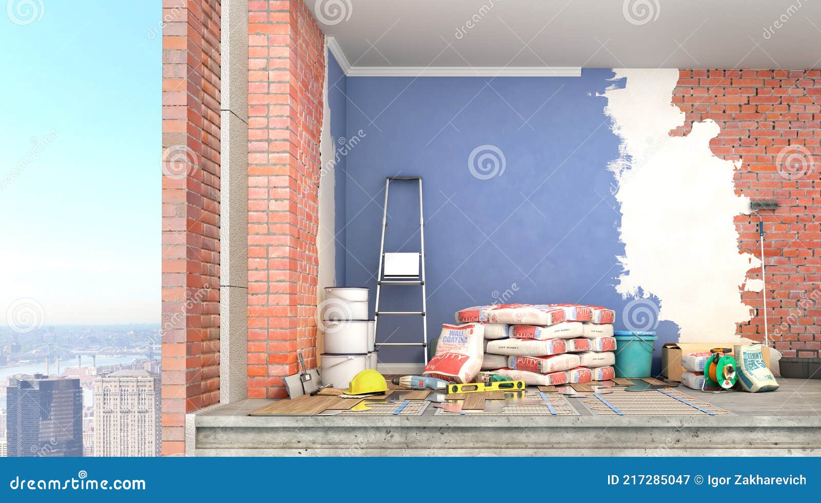 3d Render Of Room Construction Process With Layered Scheme Of Walls ...