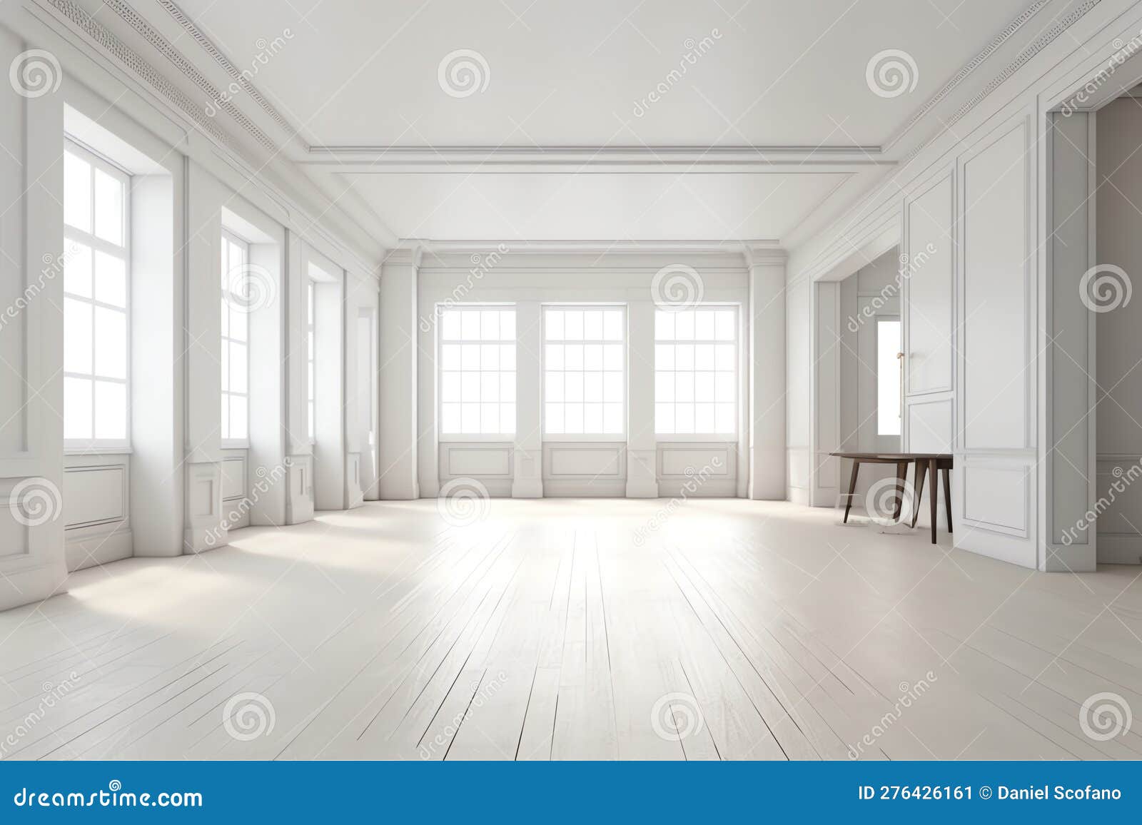 3D Render and Room Decoration of Large Bright Empty Room without a ...