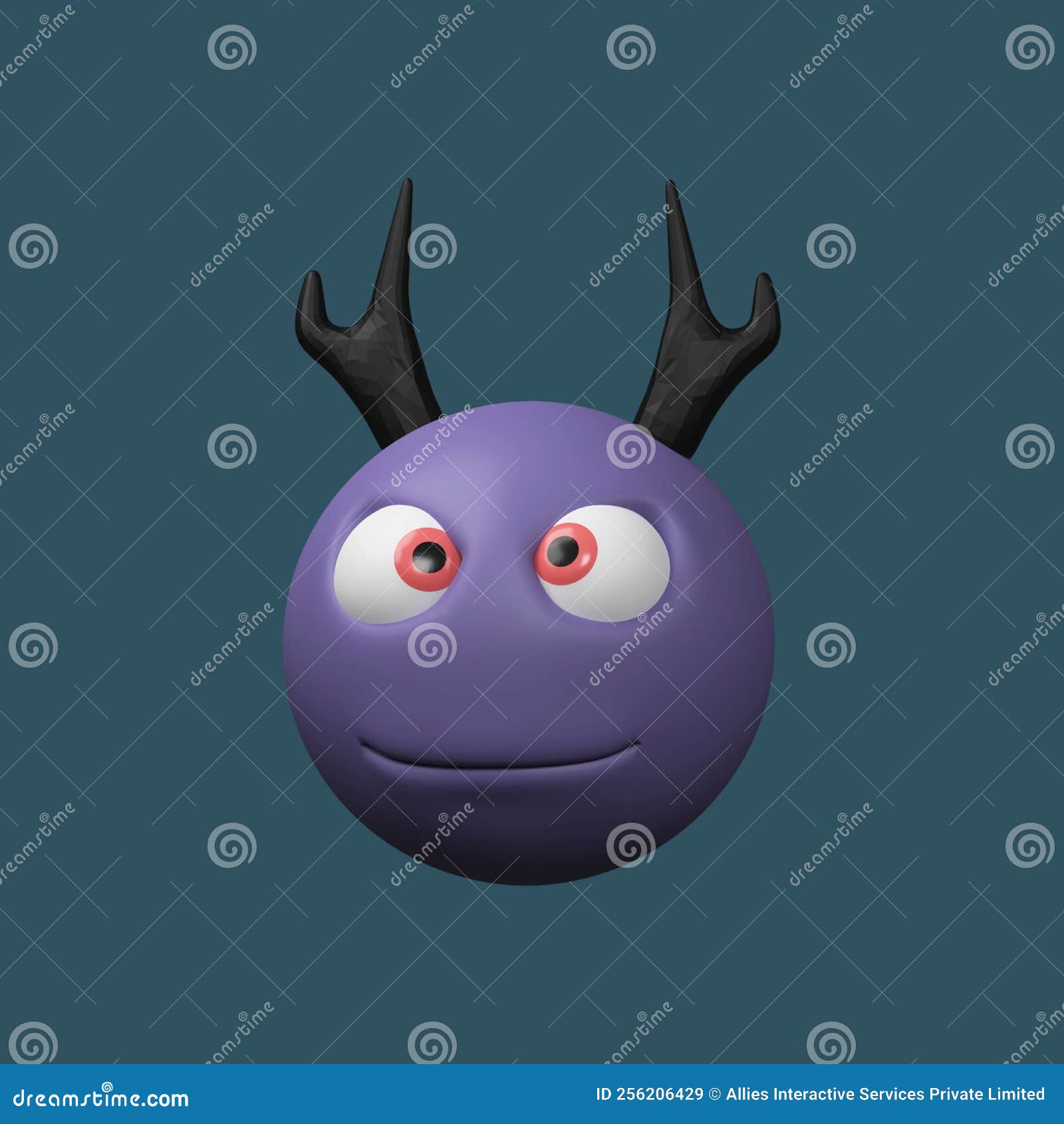 3D Render of Round Monster with Horns Element on Blue Stock ...