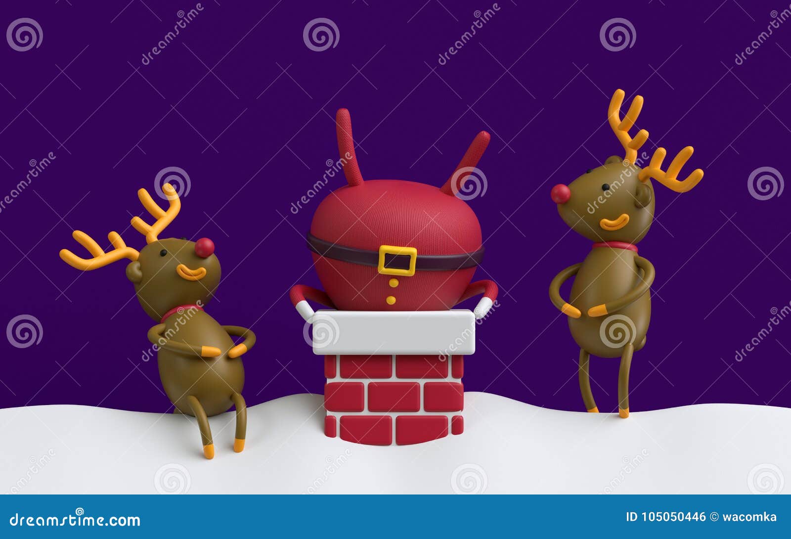 3d Render, Santa Claus Stuck Upside Down in the Red Brick Chimney, Rein ... 3d Render, Santa Claus Stuck Upside Down in the Red Brick Chimney, Rein ...