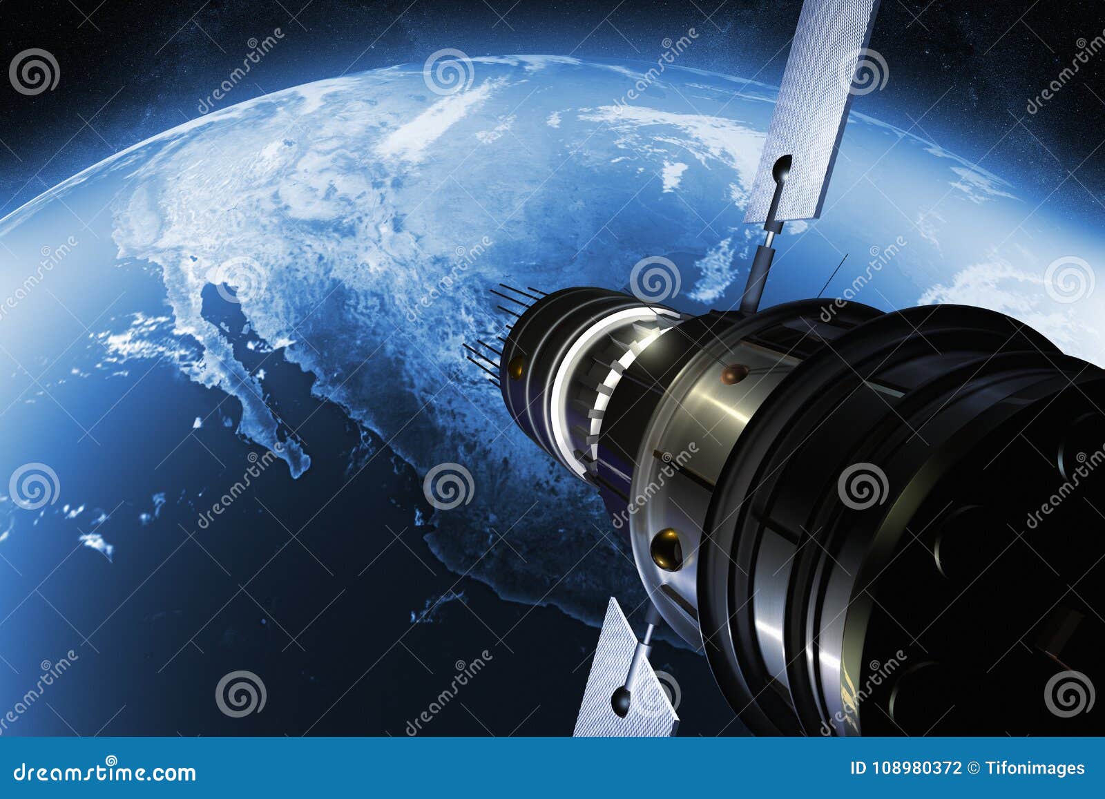 Satellite Orbiting the Earth Stock Illustration - Illustration of ...