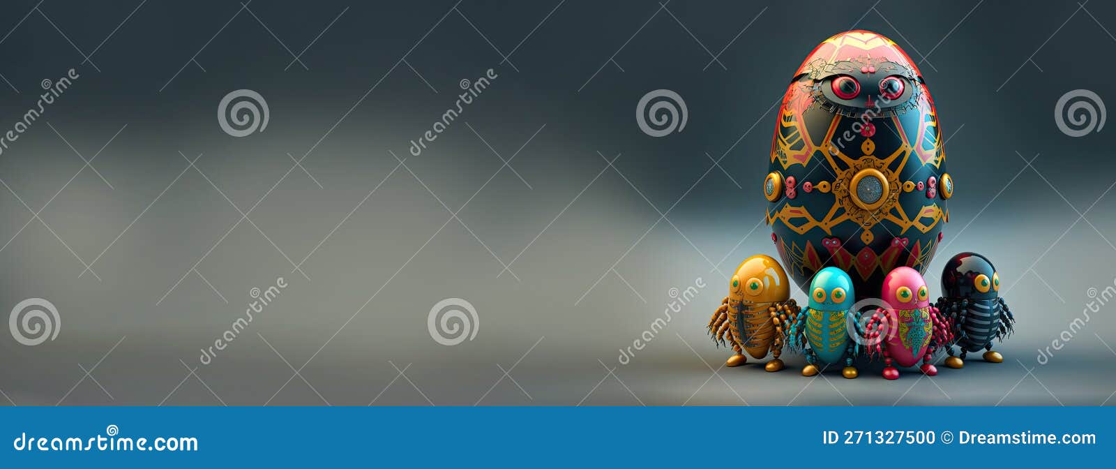 3D Render of Scary Egg Shape Robots Characters Against Slate Background ...