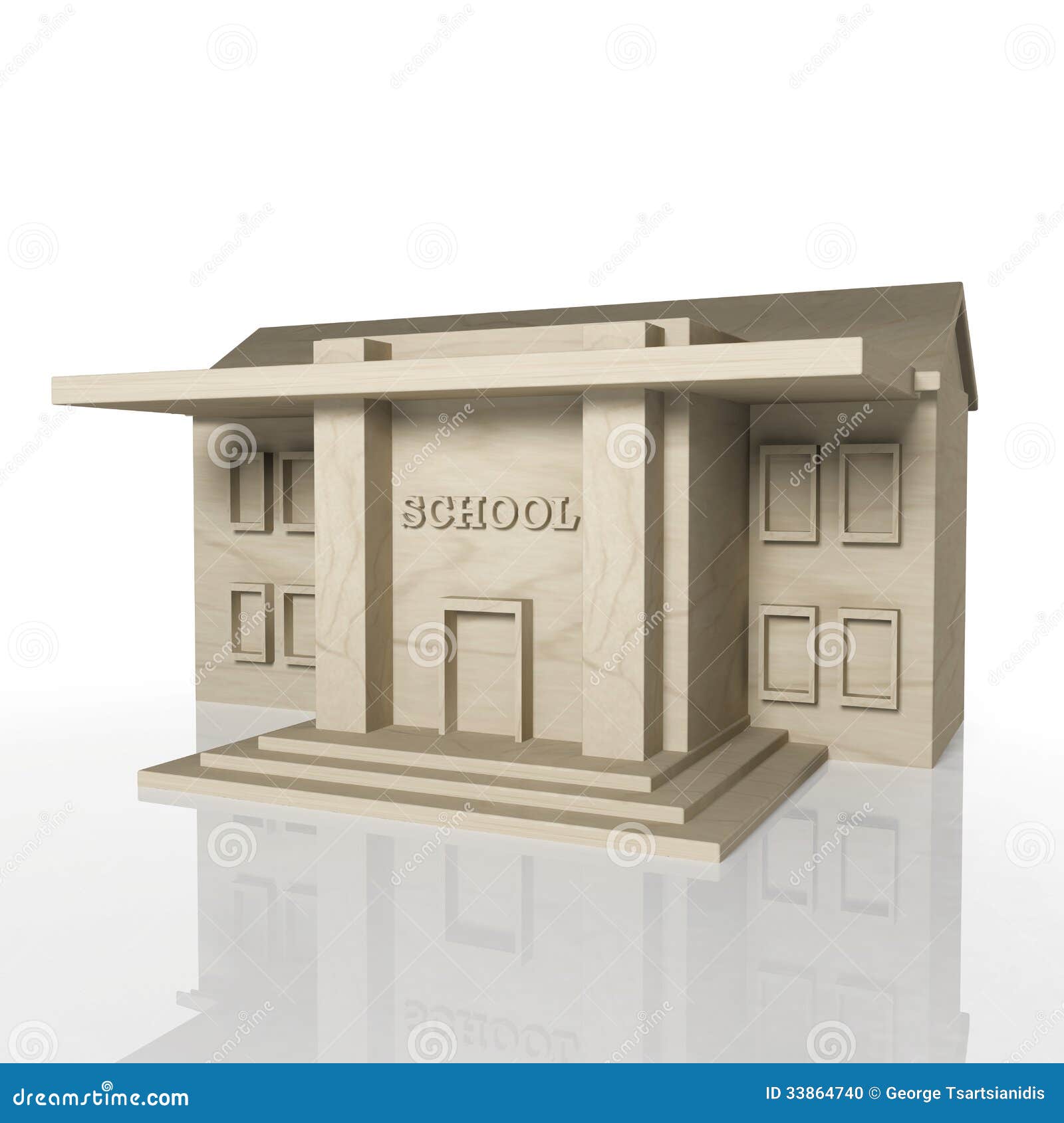 3D Render of School Building with Reflection Stock Illustration ...
