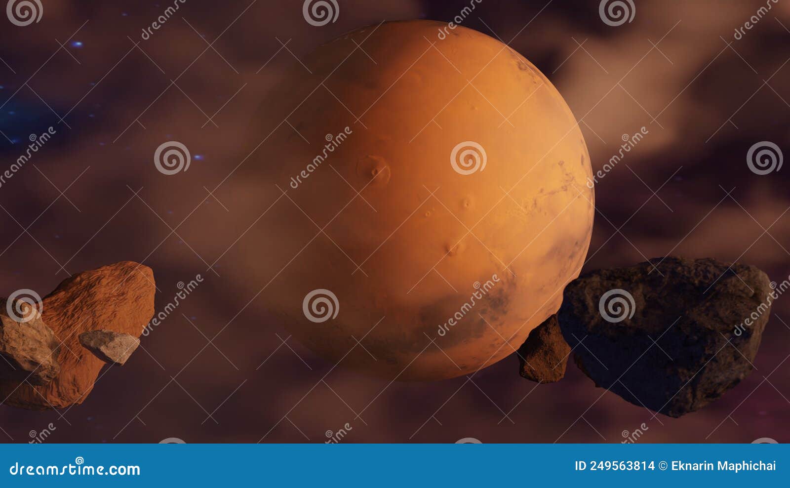 3d Render Sci-fi Mars with Meteorite Rocks Stock Illustration ...