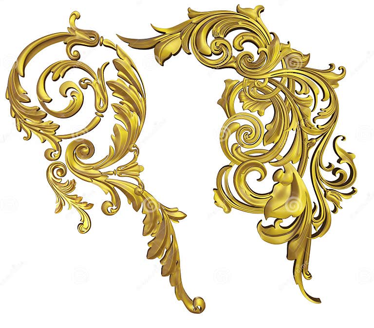 3D Render of Gold Engraved Scrolls Stock Illustration - Illustration of ...