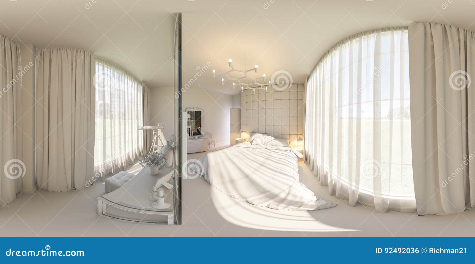 3d Render 360 Seamless Panorama of Bedroom Stock Illustration ...
