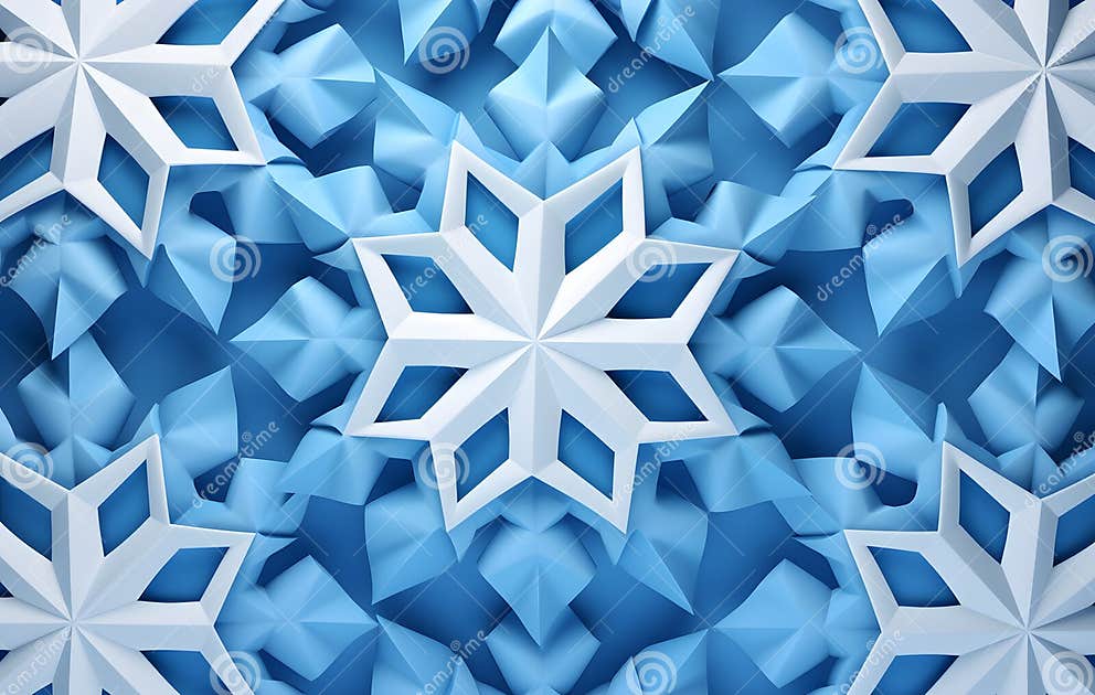 3D Render Seamless Snowflake Pattern Blue Background Stock Illustration ...