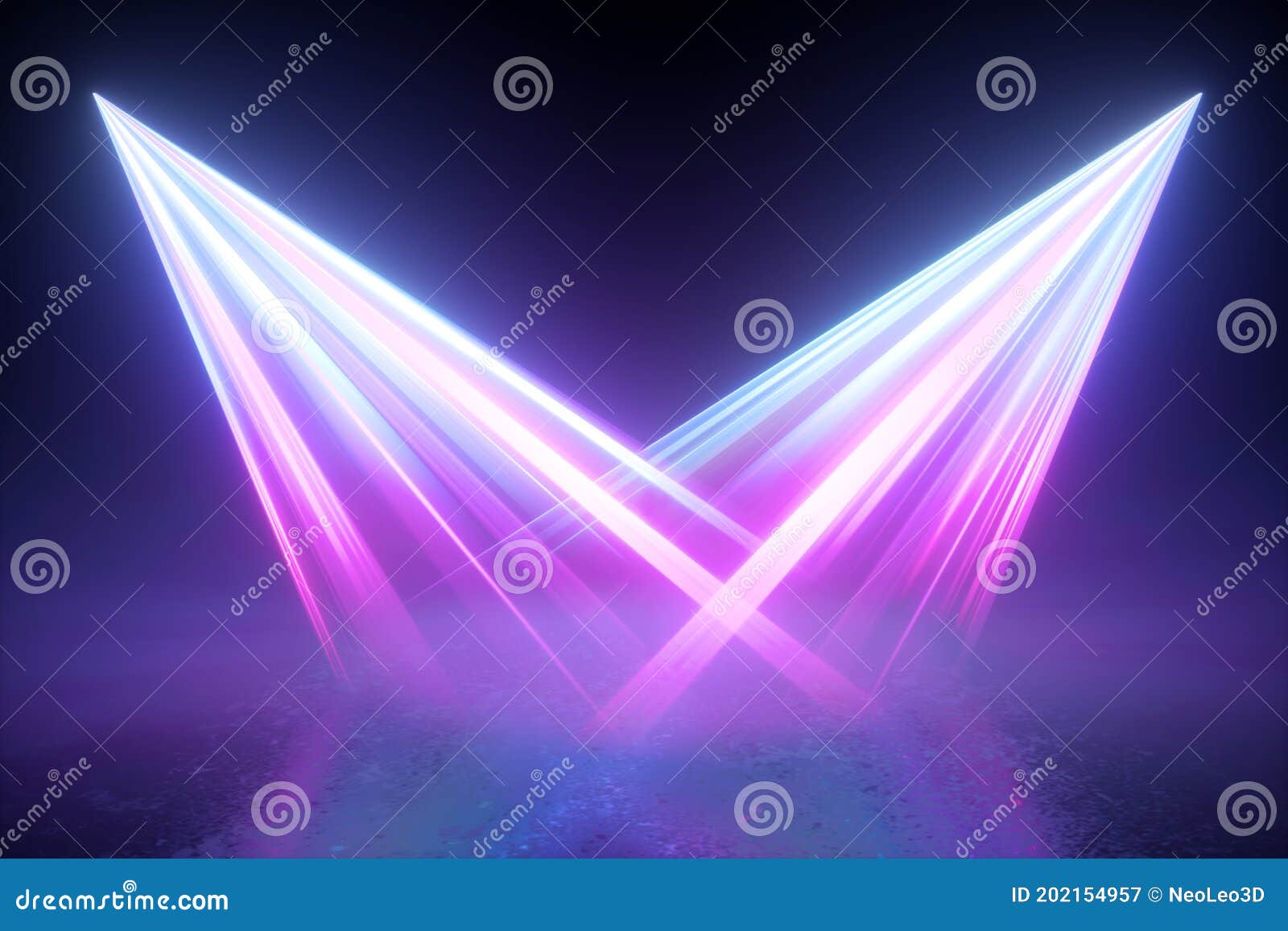 3d Render. Searchlights in the Dark. Abstract Background with Two ...