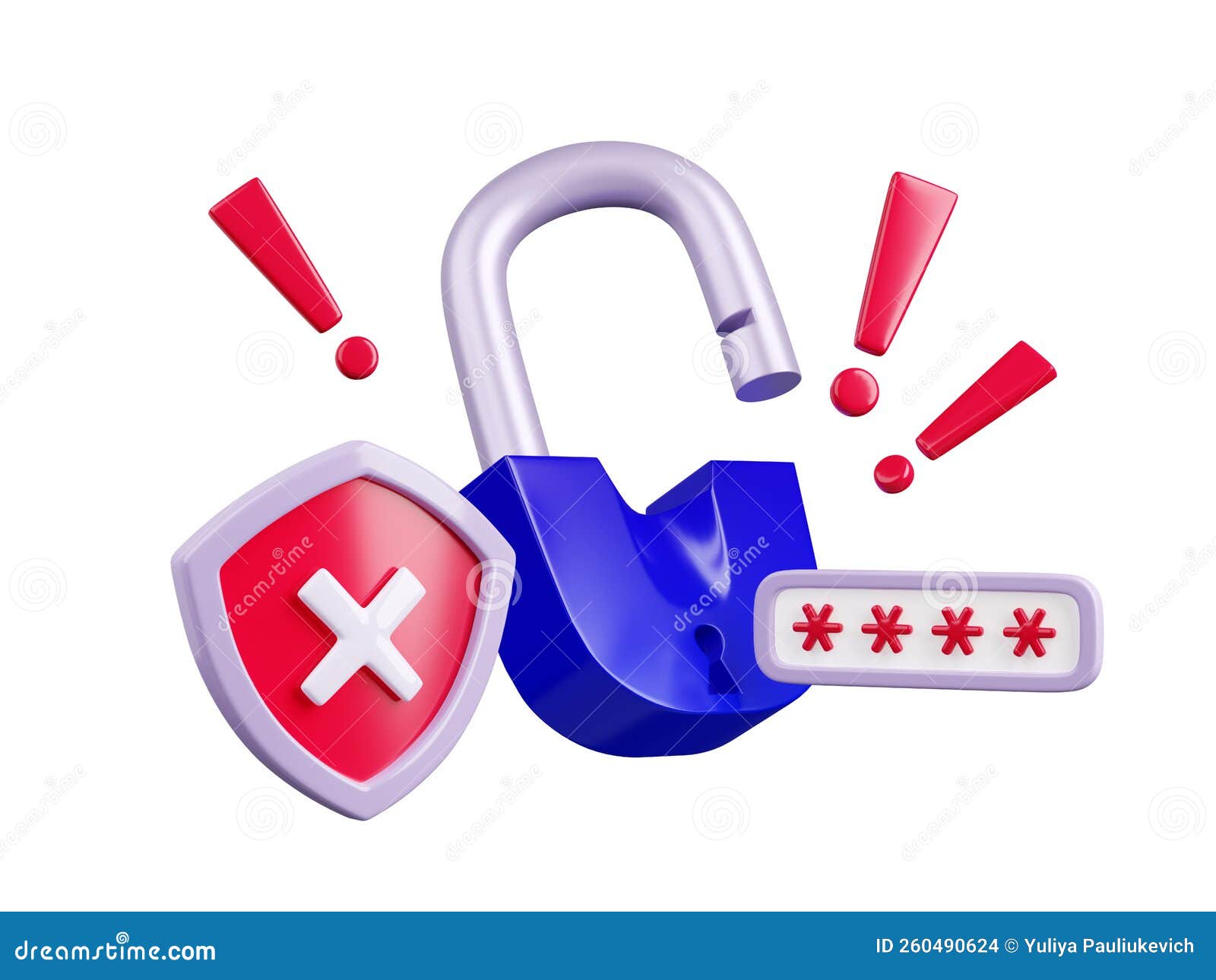 3D Render, Secure Password Warning, Personal Data Stock Illustration ...