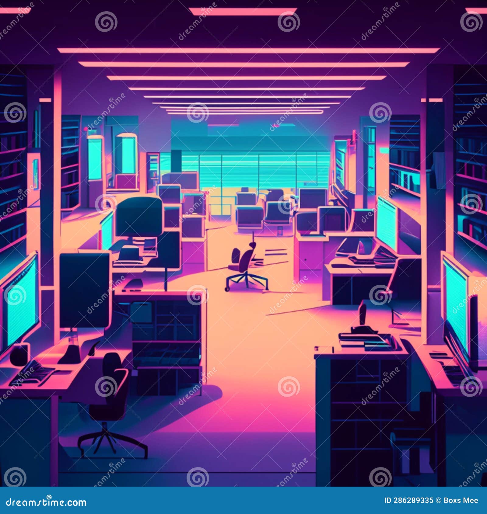 3D Render of a Server Room with Computers, Tables and Chairs ...