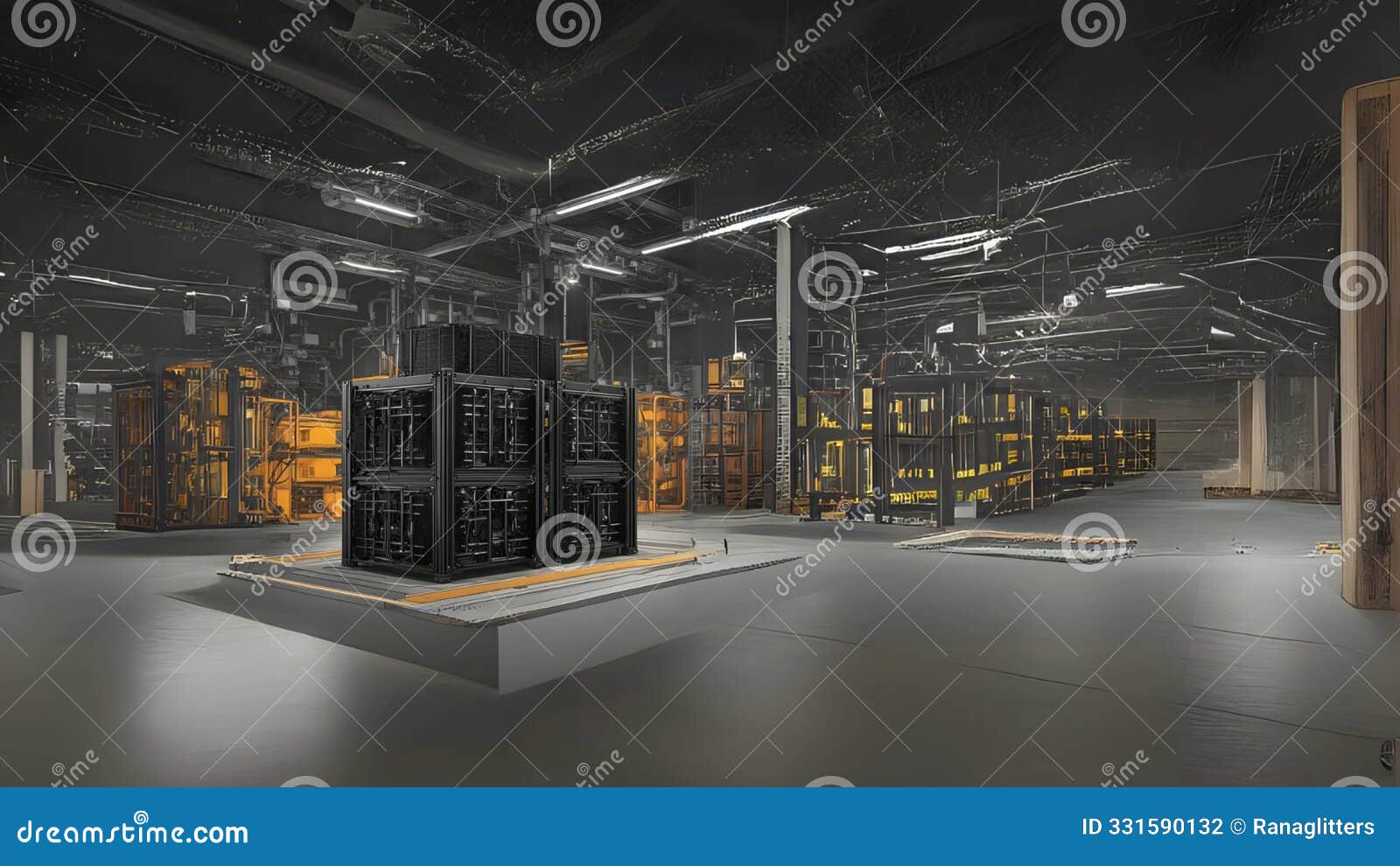3d Render of a Server Room in a Modern Data Center with Black Servers ...