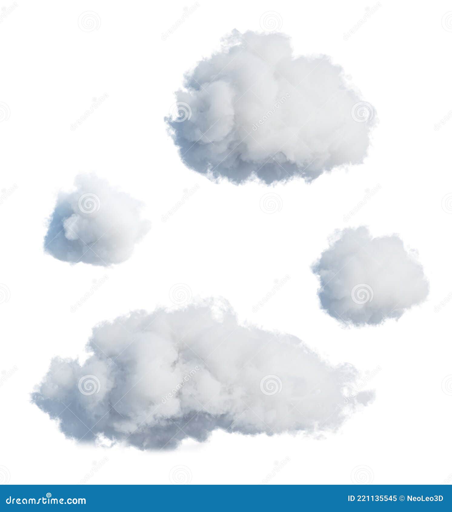 3d Render, Set of Abstract Fluffy Clouds Isolated on White Background ...
