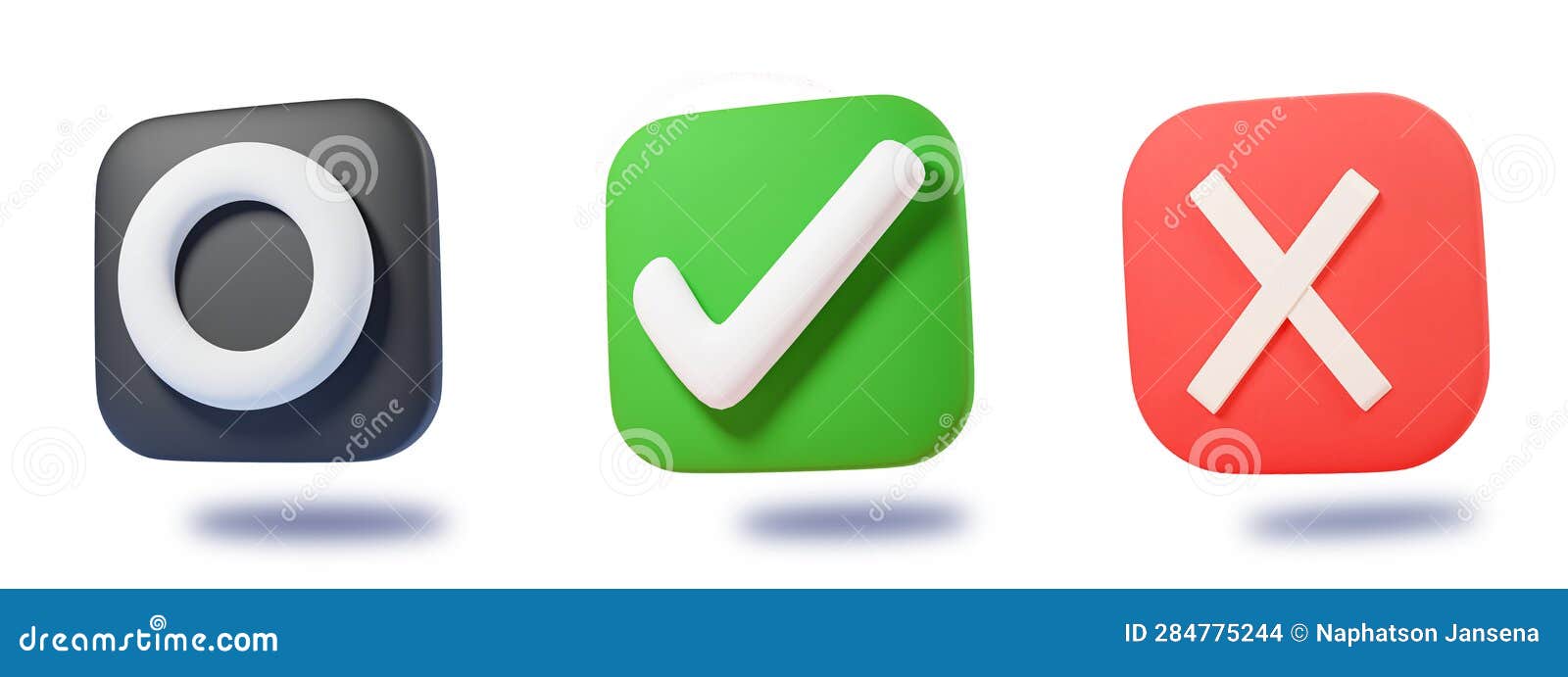 3d Render Set of Correct, Cross and O Sign, Check Mark Isolated on ...