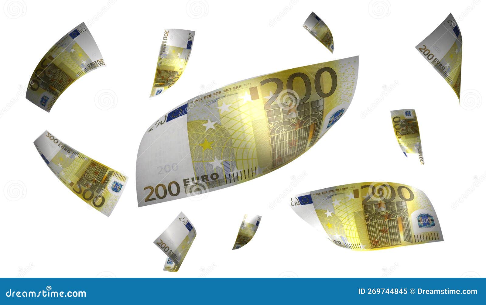 3D Render Set of Flying Euro Money Banknote Stock Illustration ...