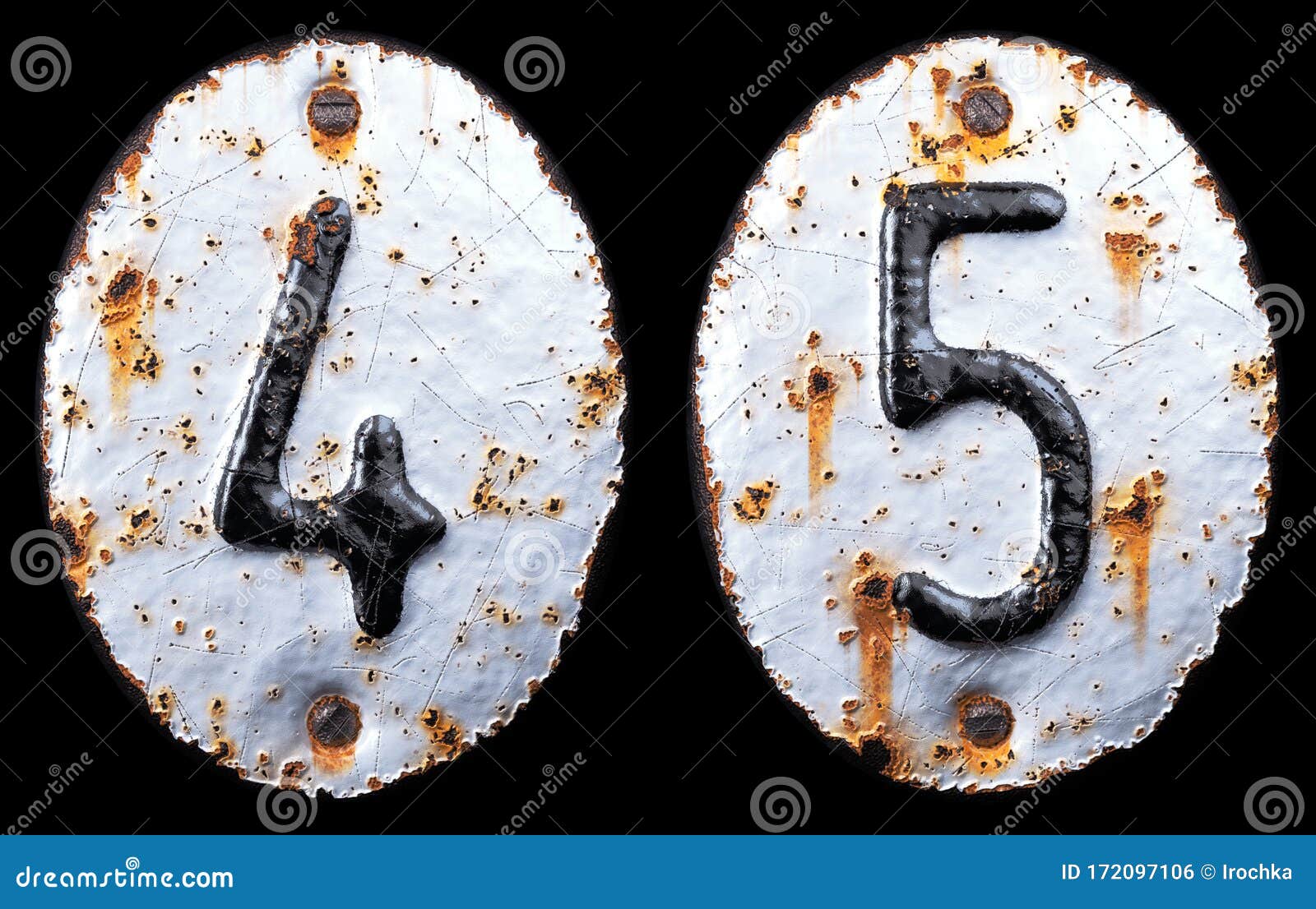 3D Render Set of Numbers 4, 5 Made of Forged Metal on the Background ...