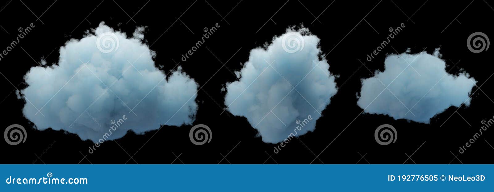 3d Render. Set of Random Shapes of Abstract Clouds. Cumulus Different ...