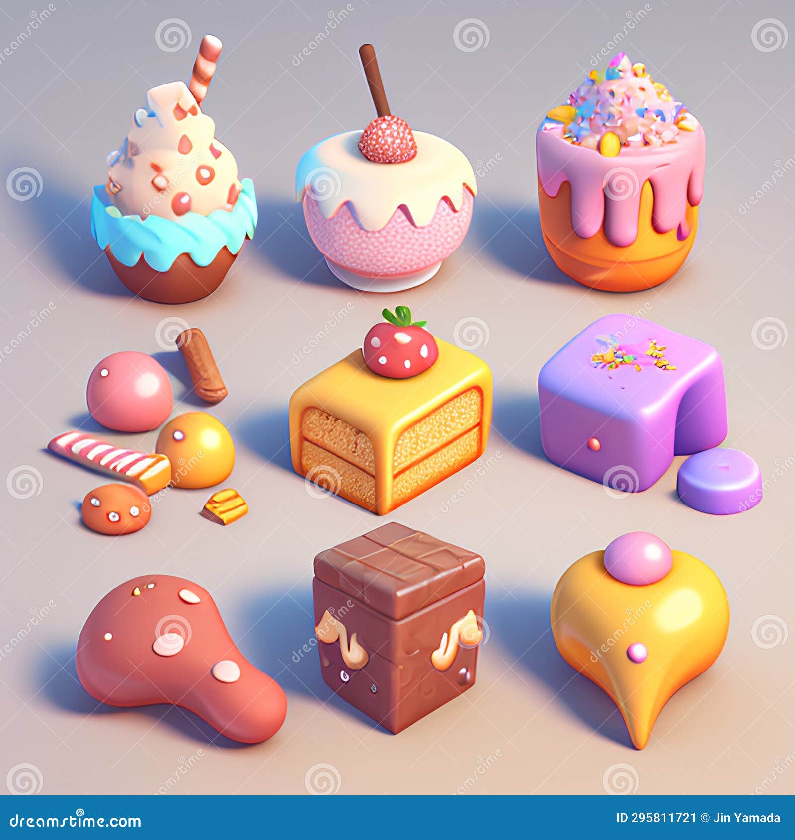 3D Render of a Set of Sweets and Candies. 3D Illustration Stock ...