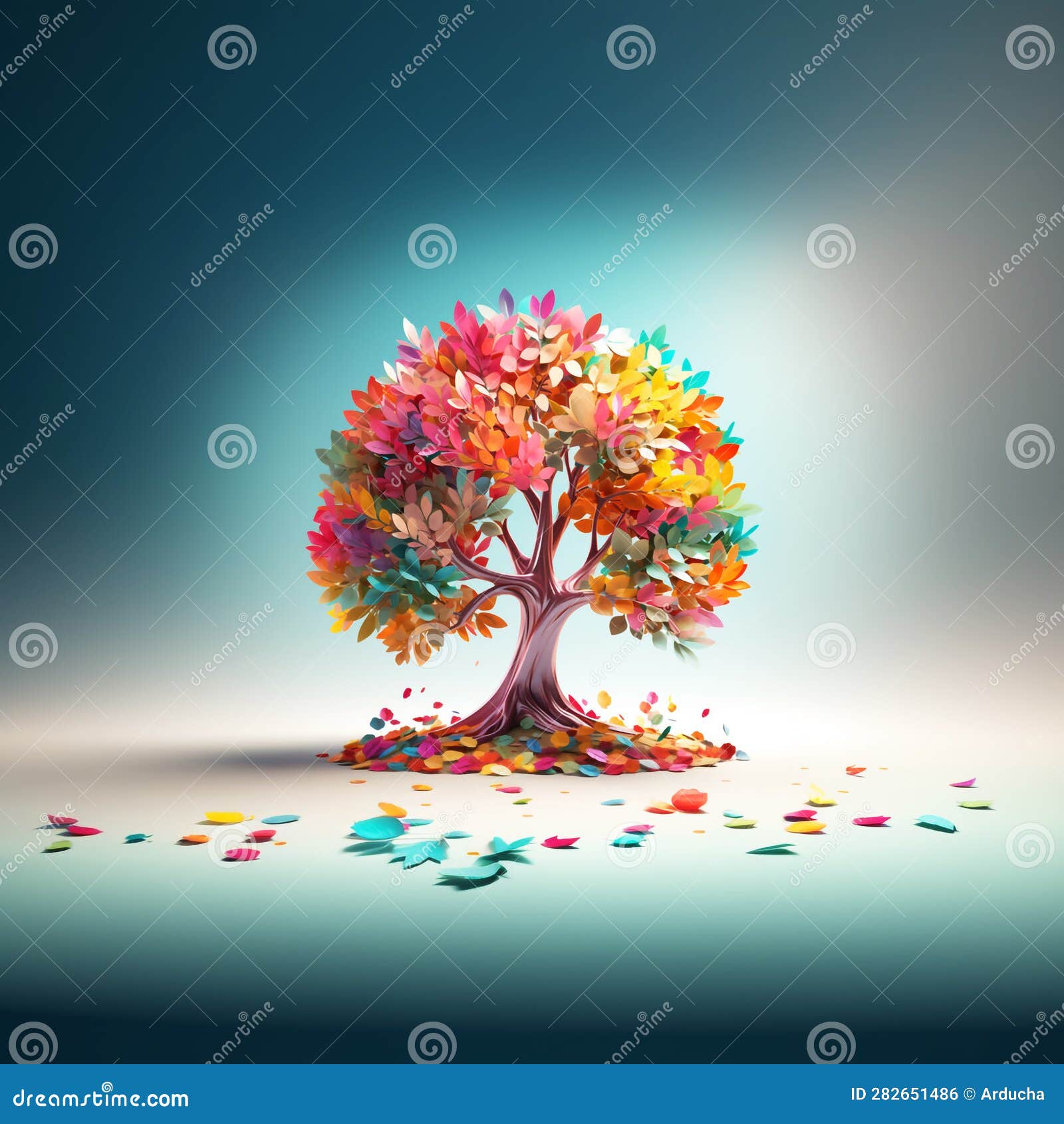 3D Render Sharp All Around Tree with Colorful Leaves Stock Illustration ...