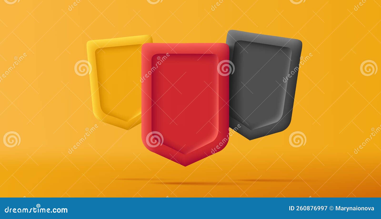 3d Render Shields Composition, Empty Volume Three Shapes Stock Vector ...